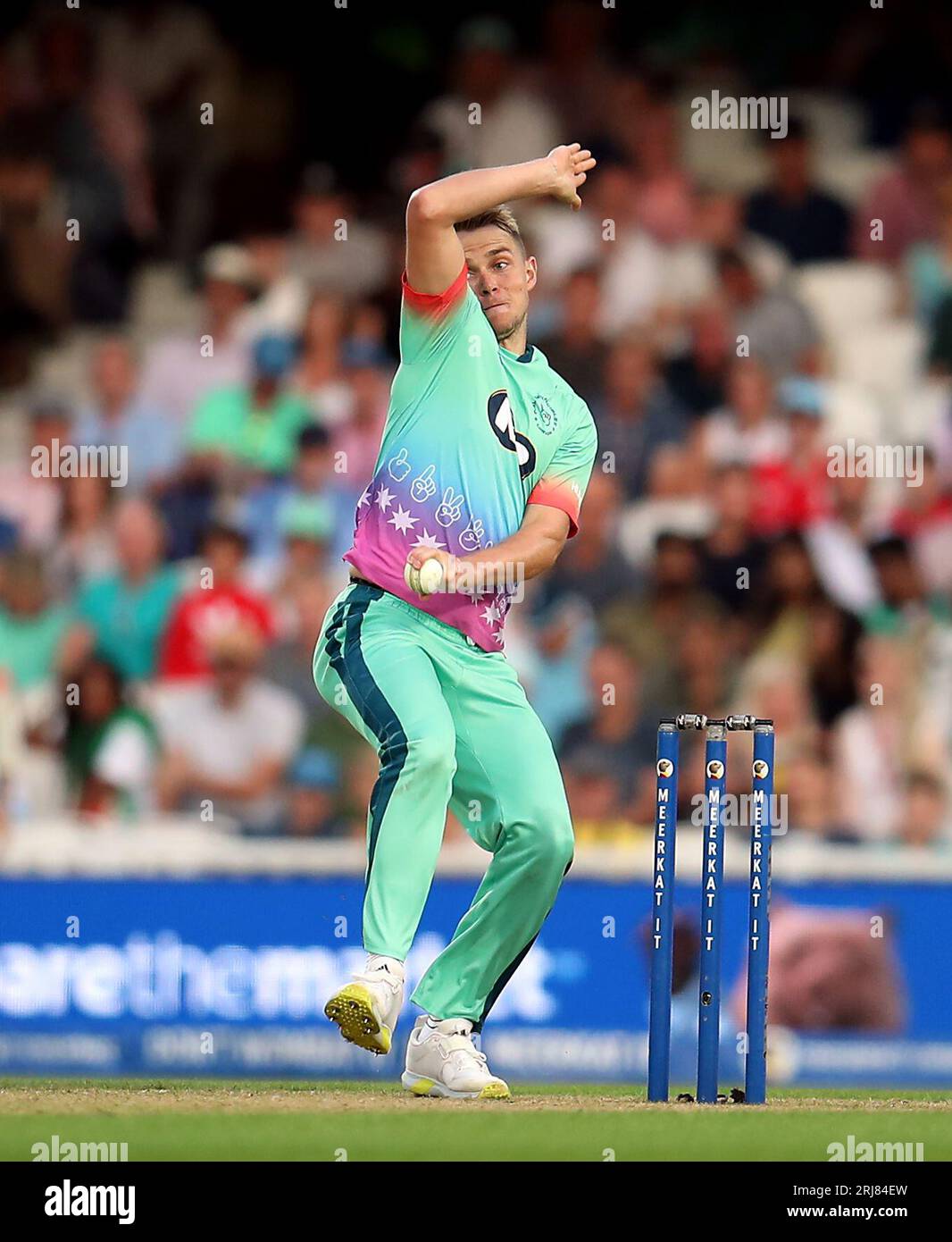 Oval Invincibles Sam Curran bowling during The Hundred match at The Kia ...