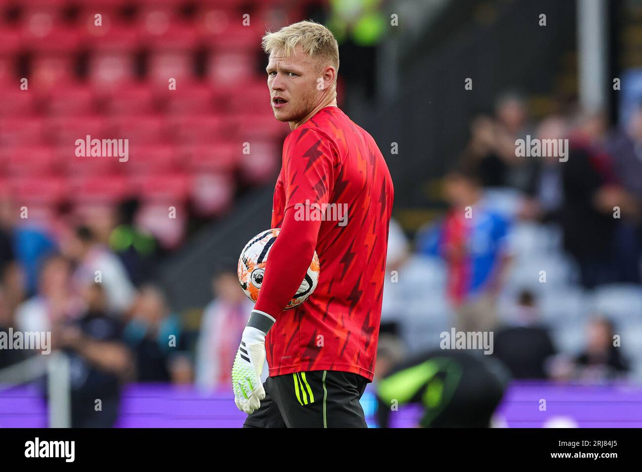 Aaron Ramsdale #1 of Arsenal during the pre-game warmup ahead of the ...