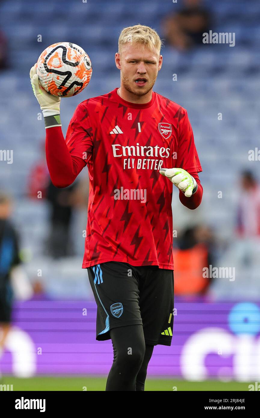 Aaron Ramsdale #1 of Arsenal during the pre-game warmup ahead of the ...