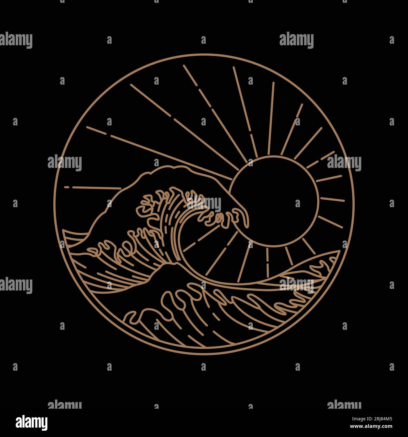 Seascape with big wave illustration vector line art style, summer wave ...