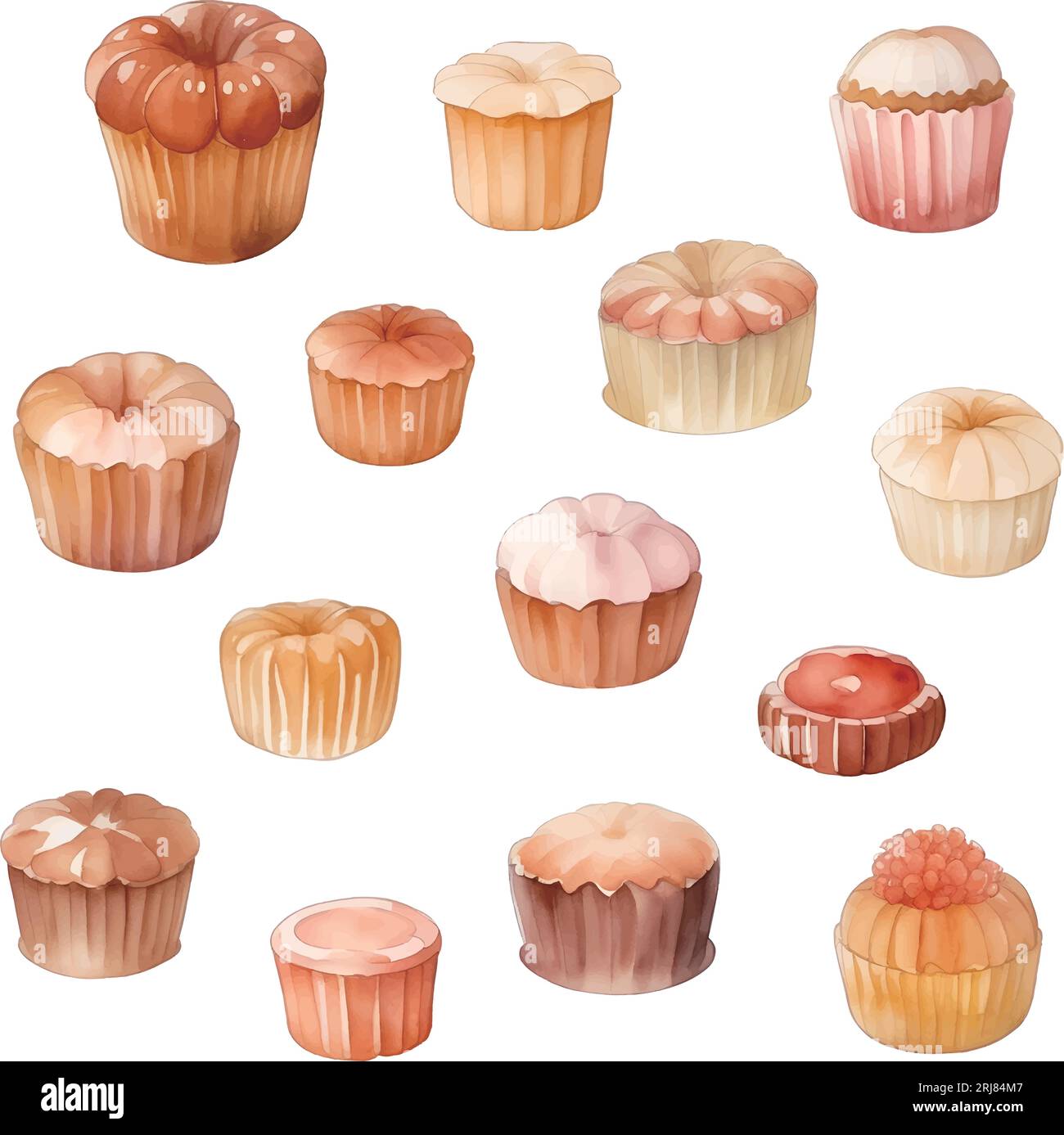 Set of hand drawn cupcakes. Watercolor illustration isolated on white ...