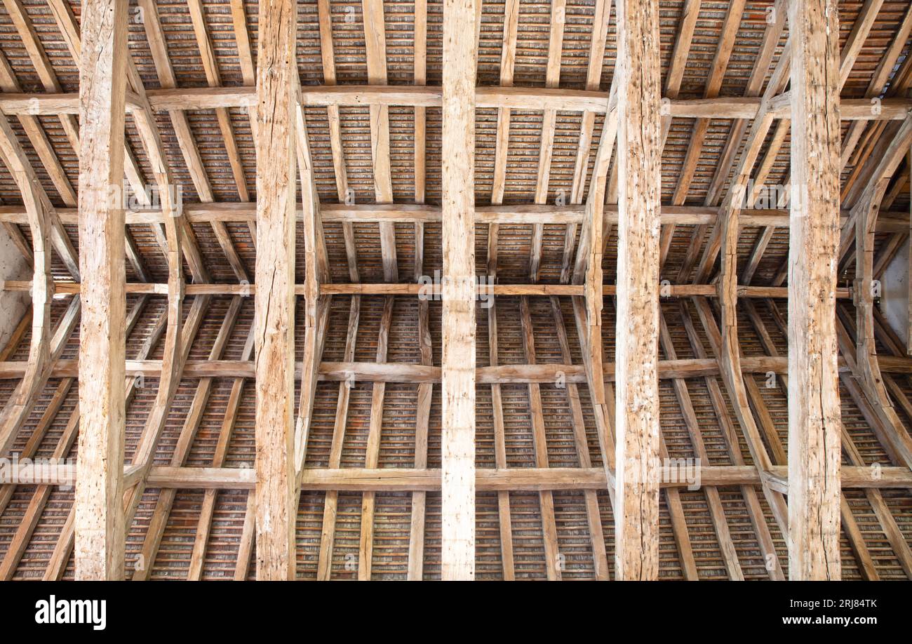 Very old wooden beam structure in an old object Stock Photo - Alamy