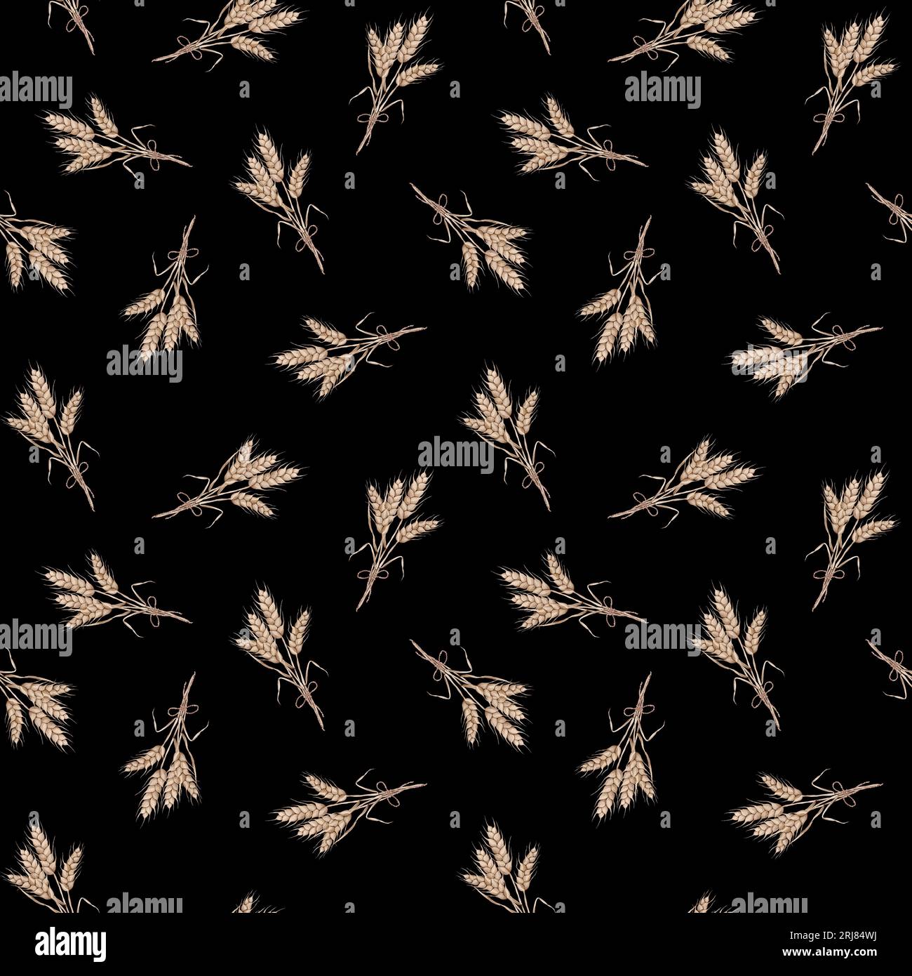 Seamless wheat spikelet pattern. Watercolor herbal background with ...