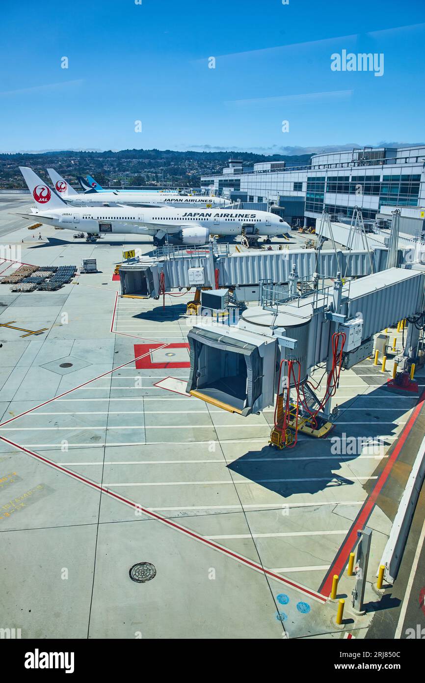 Empty ports for docking airplanes with terminal gate bridges and ...