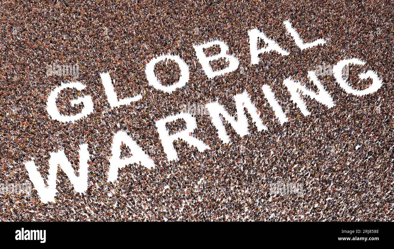 Concept or conceptual large community of people forming GLOBAL WARMING ...
