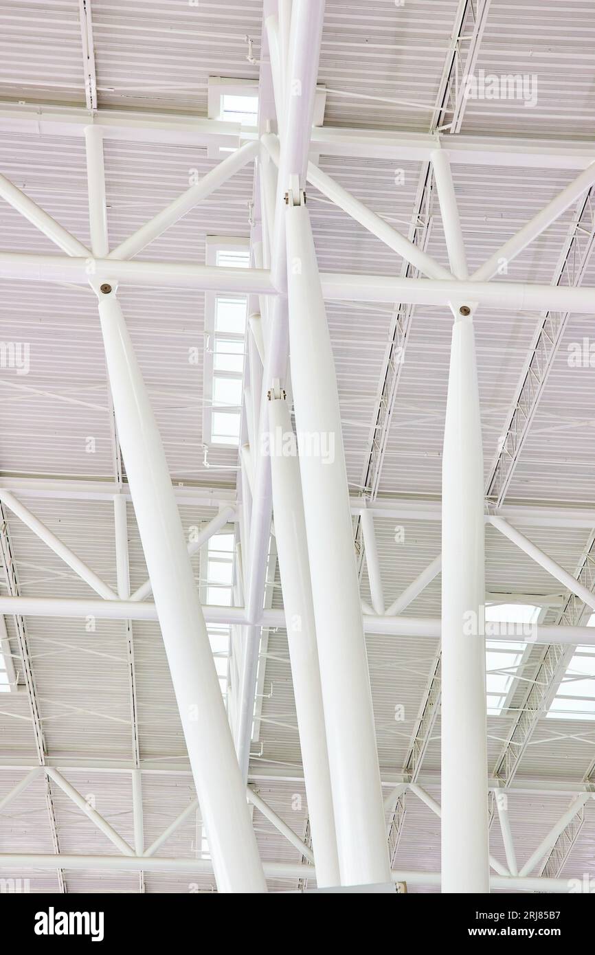 All white support beams and trusses for white ceiling very pristine ...