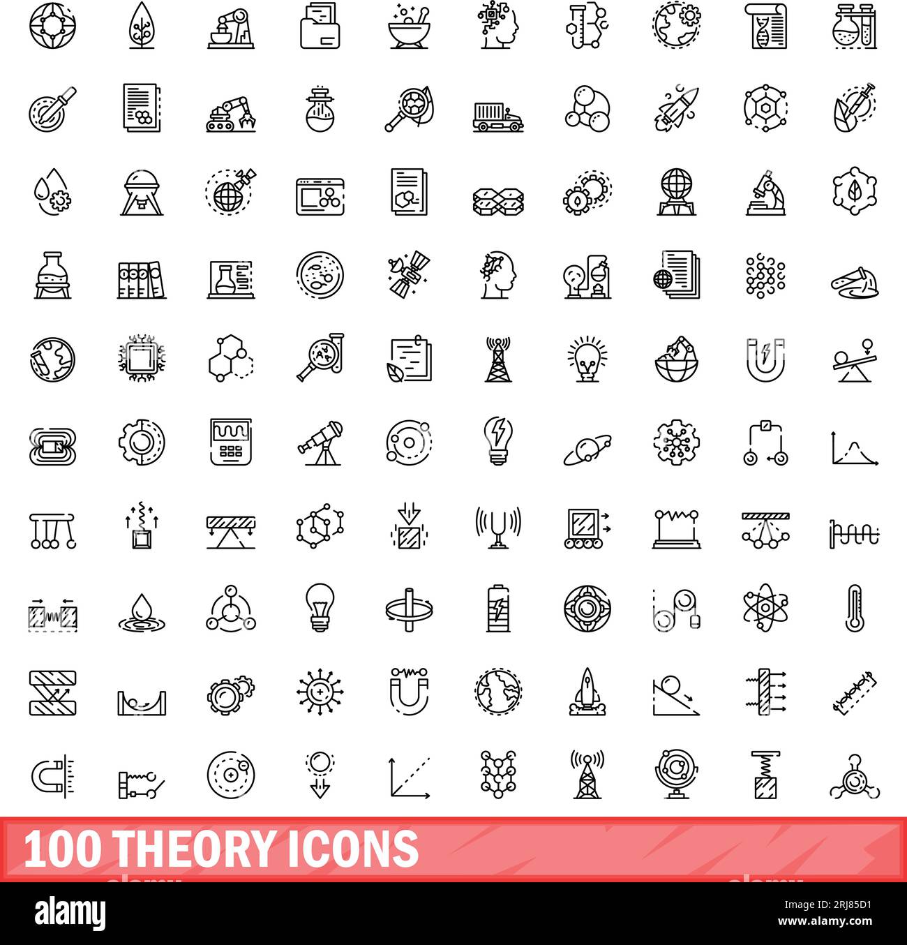 100 theory icons set. Outline illustration of 100 theory icons vector set isolated on white ...