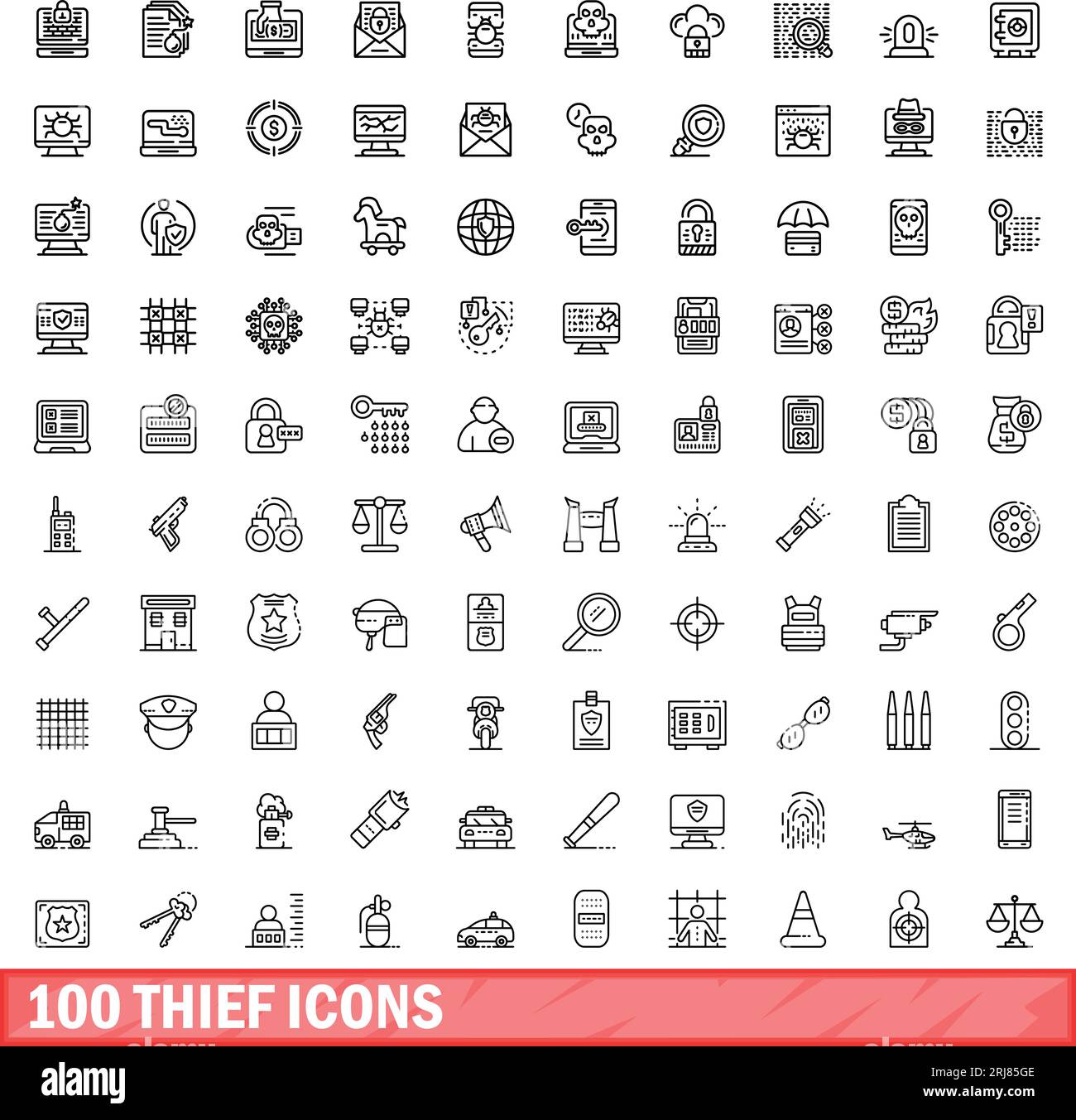 100 thief icons set. Outline illustration of 100 thief icons vector set ...
