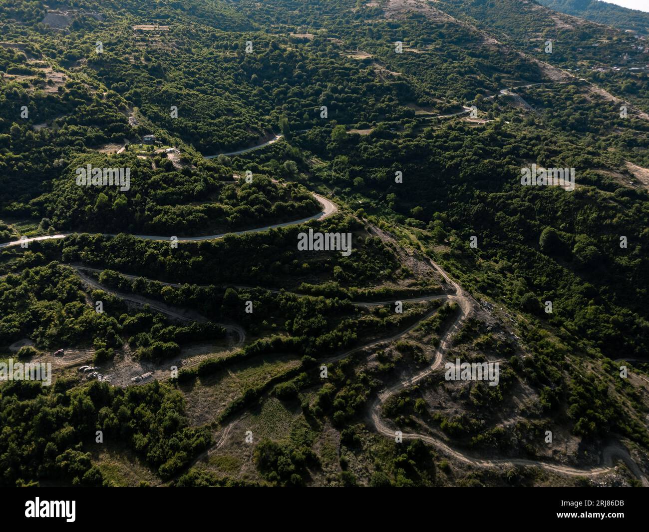 Landscape from above the hill and the roads with a drone Stock Photo ...