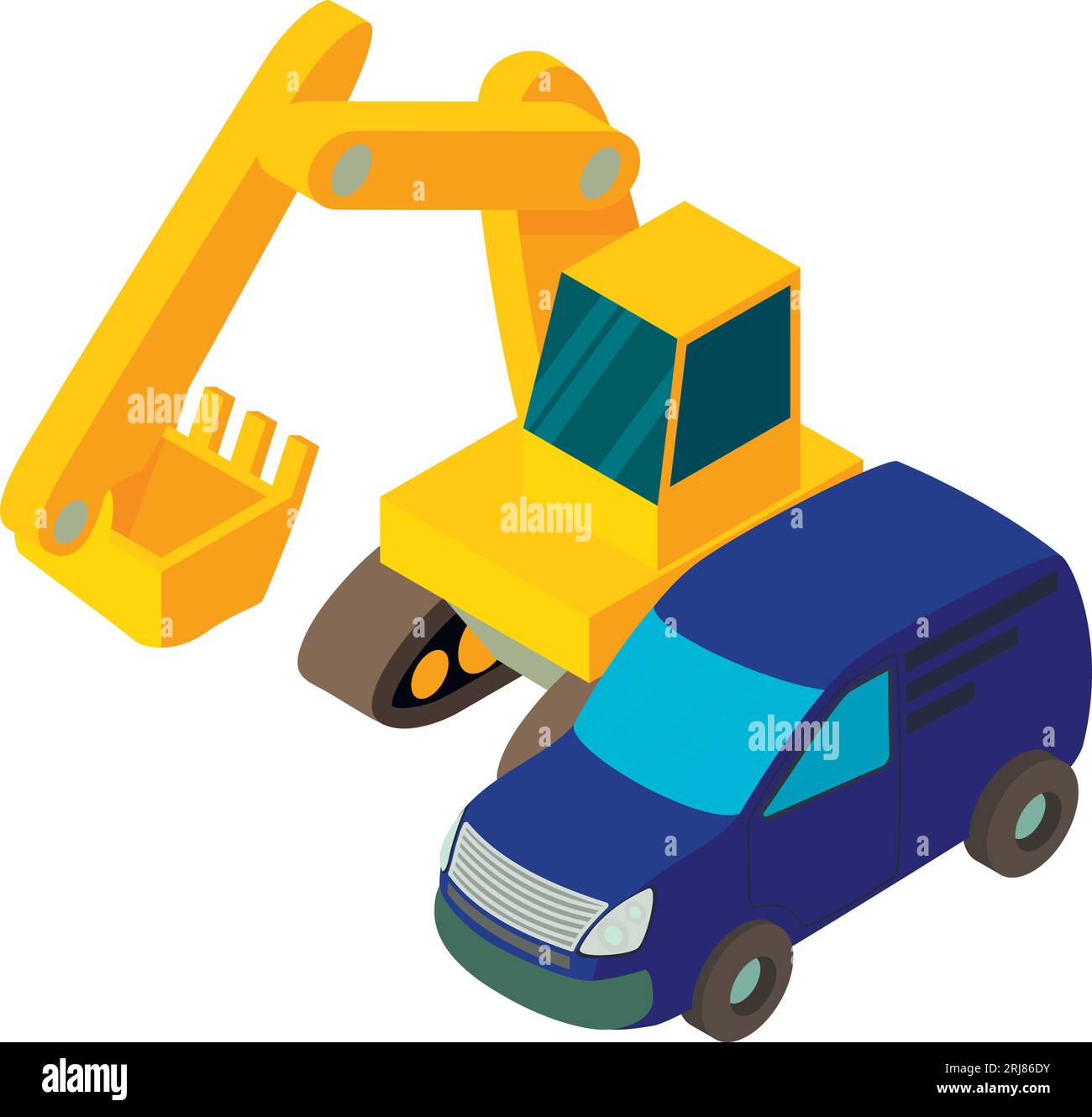 Building site icon isometric vector. Crawler excavator near blue ...