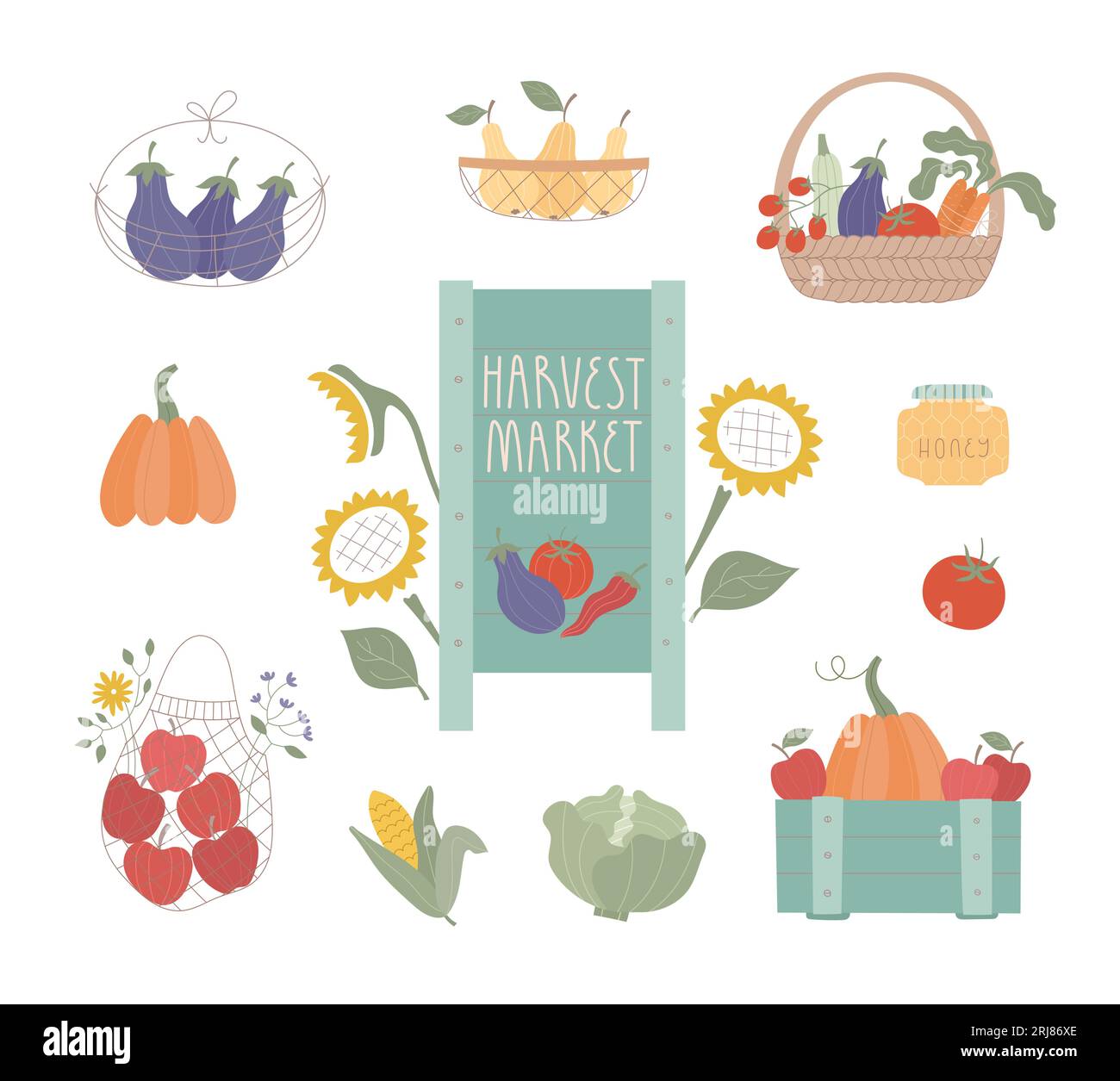 Vector set of cozy autumn illustrations. Traditional fall harvest ...