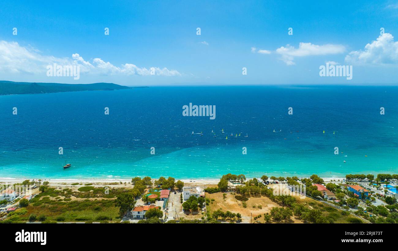 Aerial photo of Mycale beach on Samos island, Greece Stock Photo - Alamy