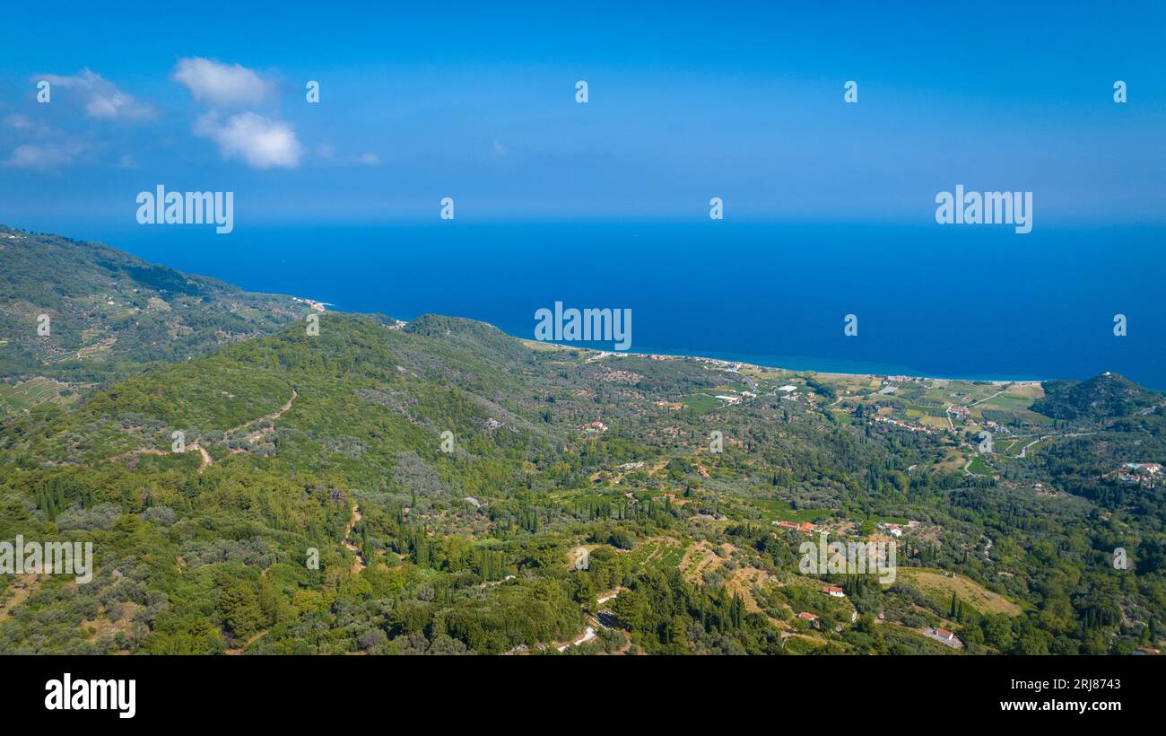 View of the calm sea from the mountain Stock Photo - Alamy