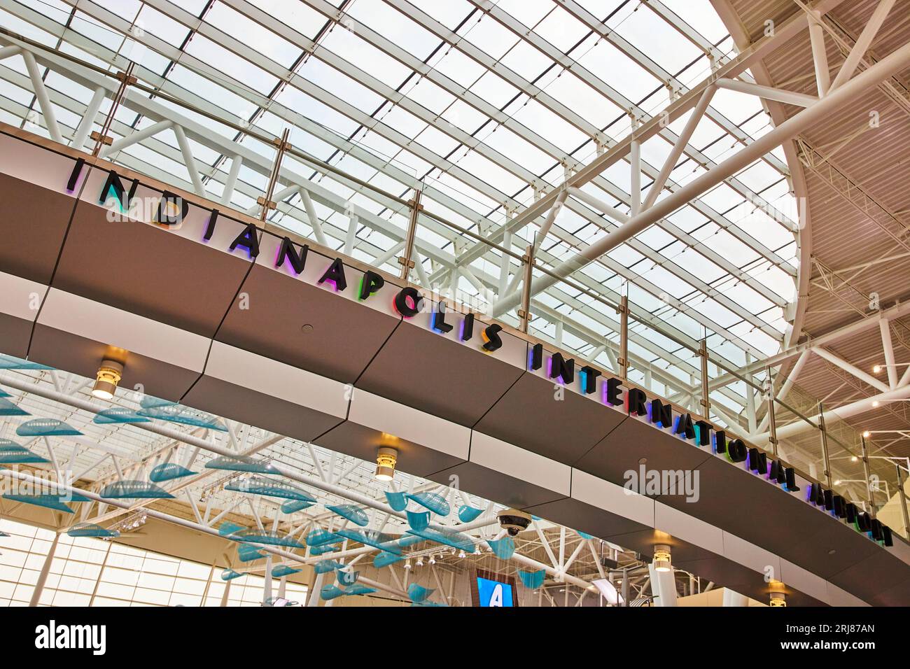Indianapolis International Airport bridge multicolored lights behind ...