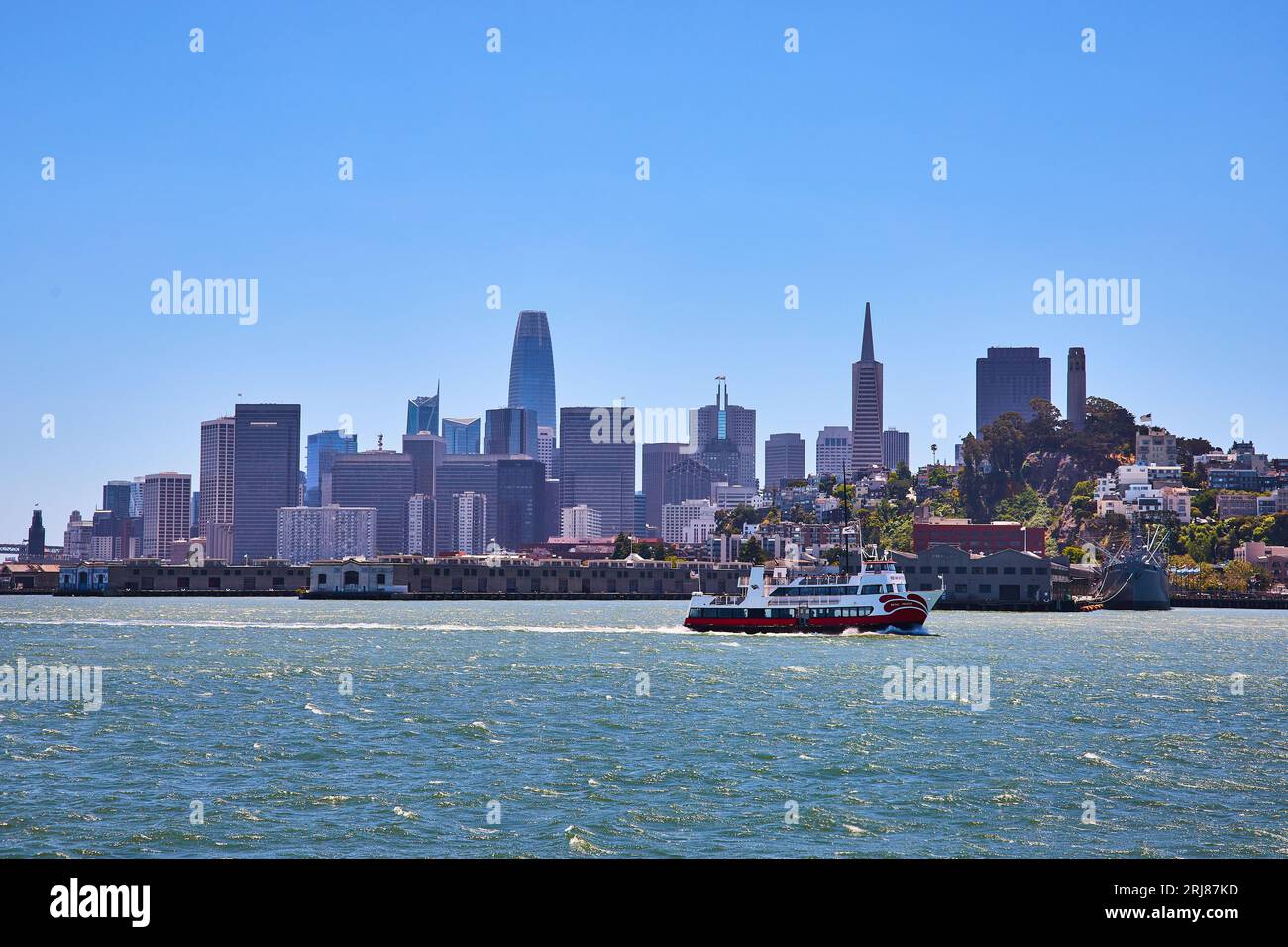 Double decker tour boat on choppy waters in San Francisco Bay with ...