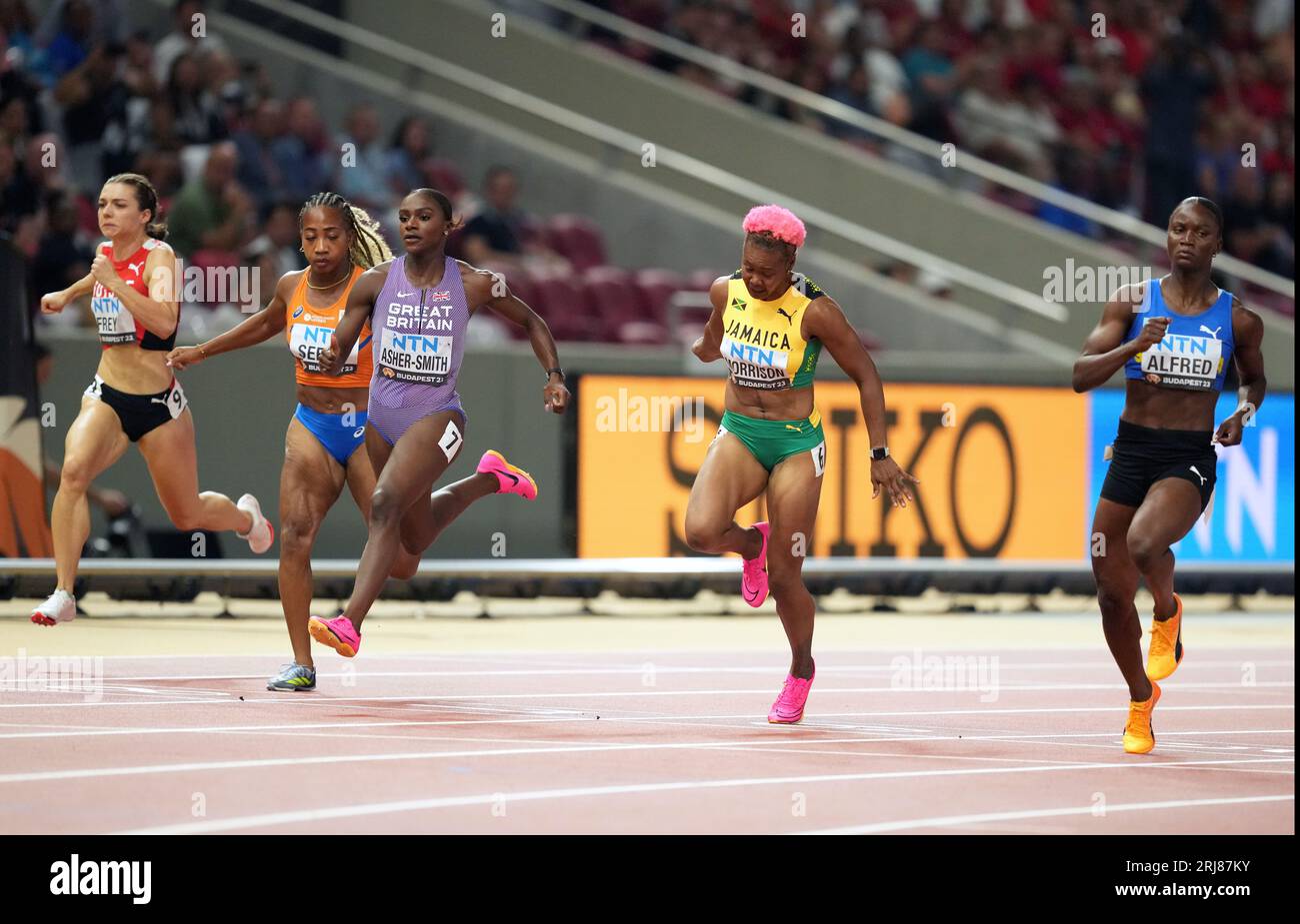 Great Britain's Dina Asher-Smith (third left) competes in heat 3 of the ...