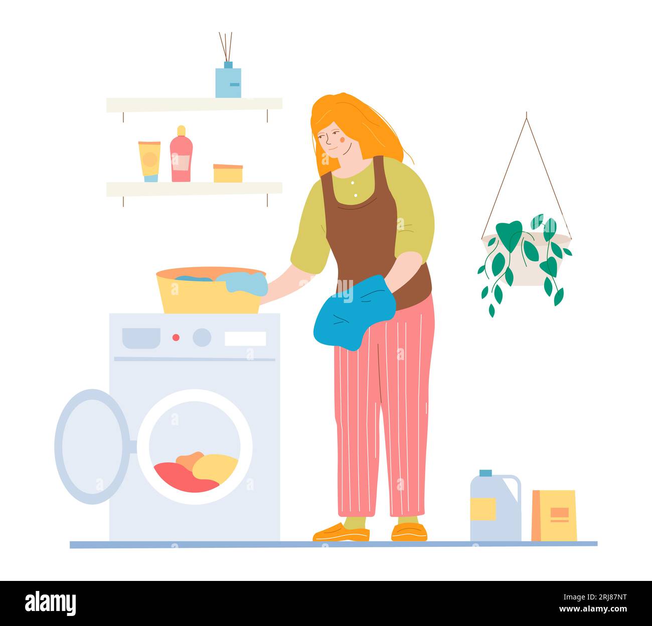 Cleaning things in the washing machine - colored vector illustration on ...
