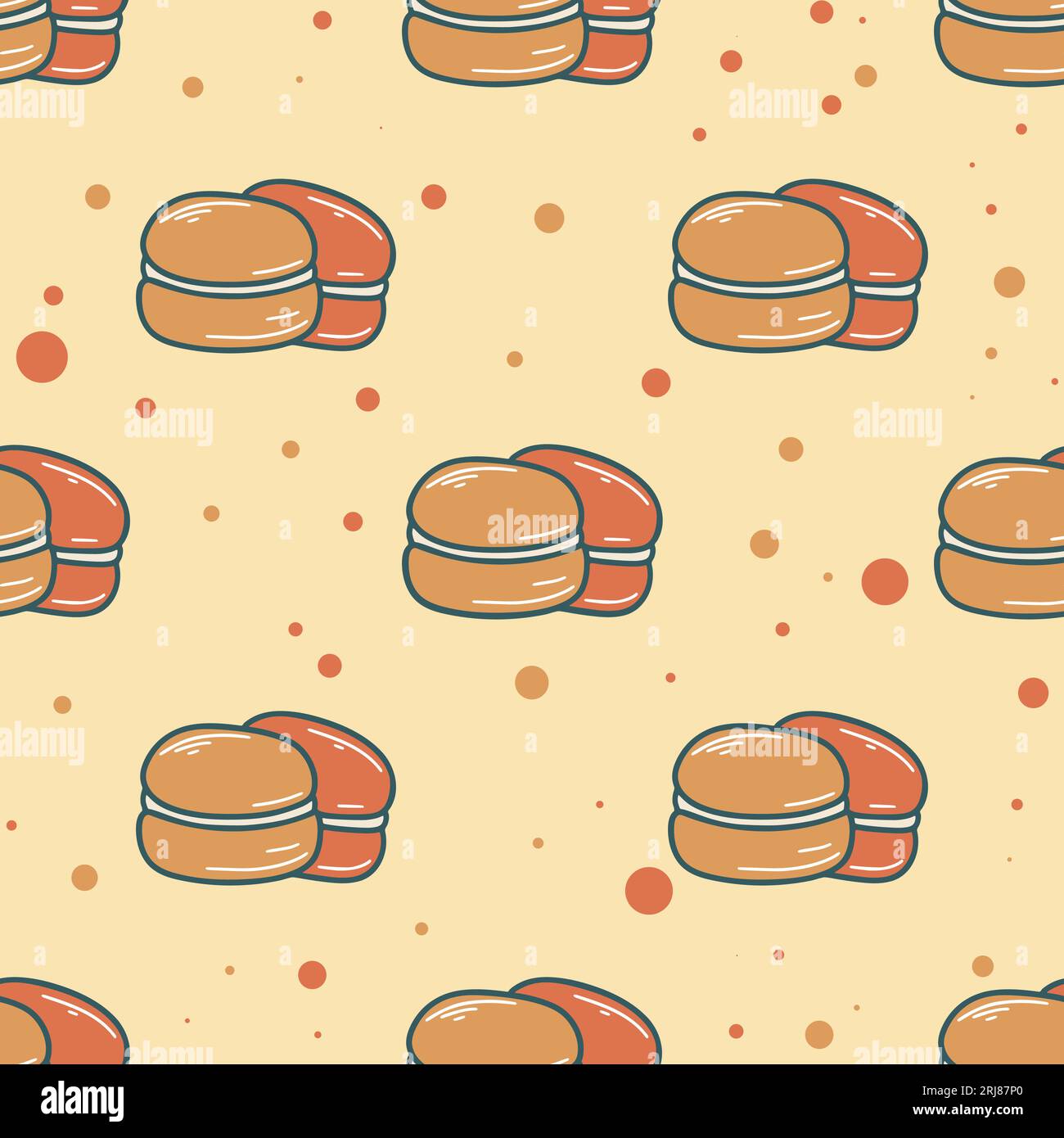 Hand drawn macarons seamless pattern. Traditional french biscuits background. Print with cakes ...
