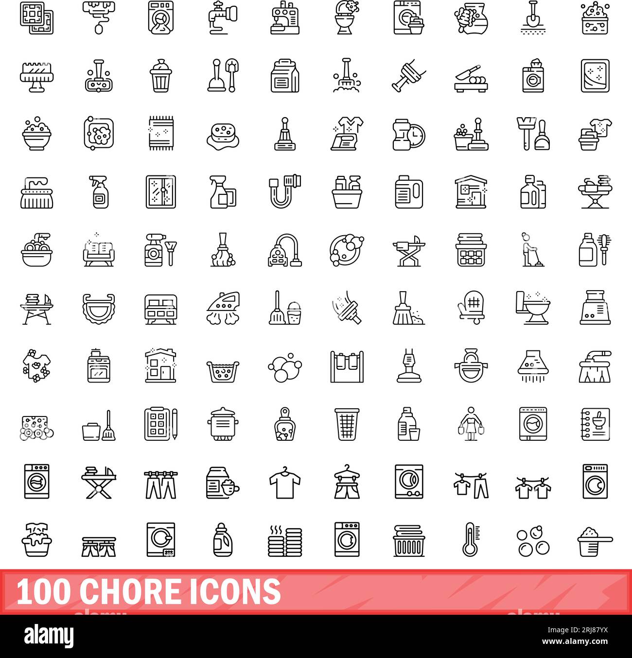 100 chore icons set. Outline illustration of 100 chore icons vector set ...