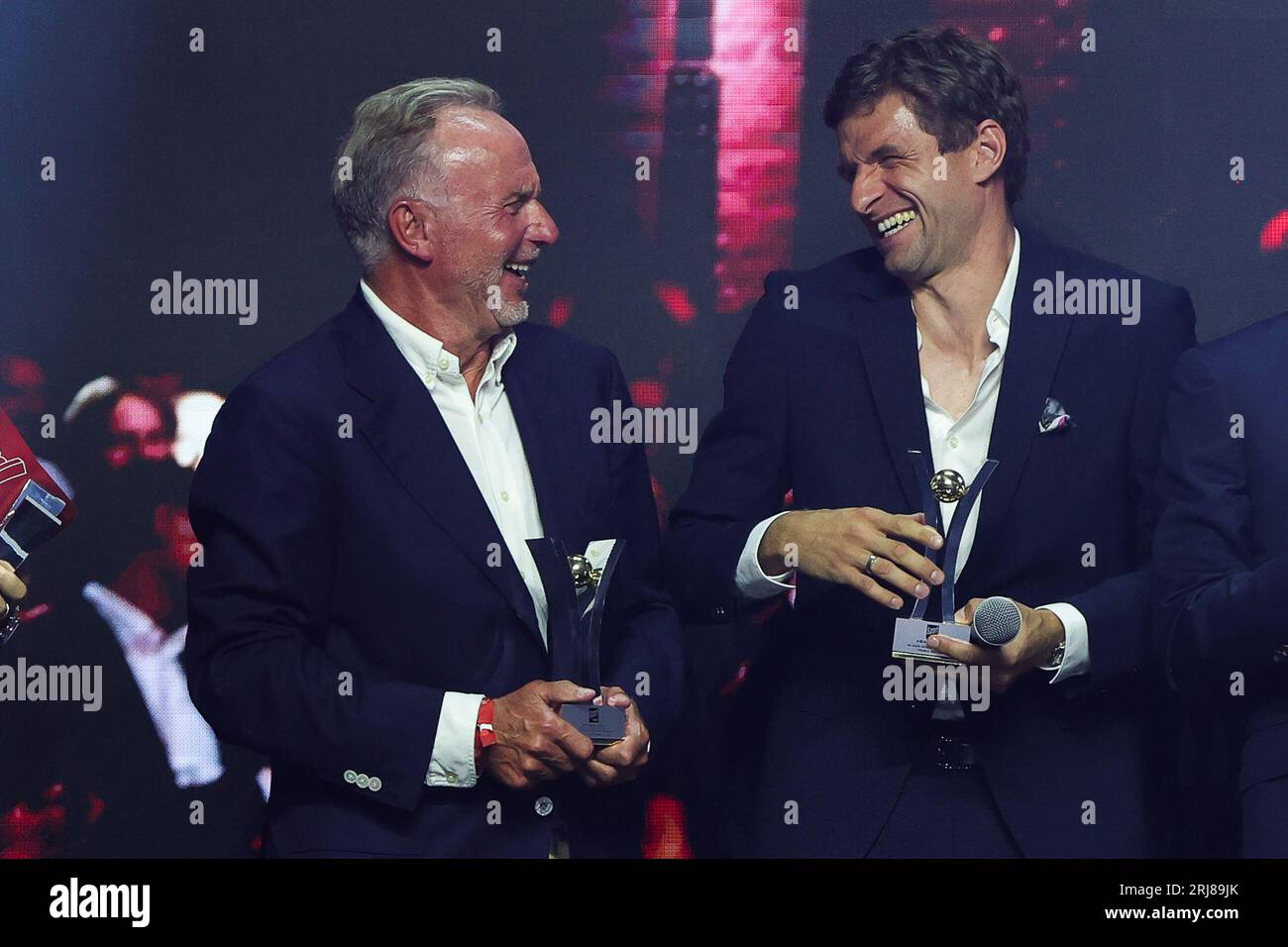 Hamburg, Germany. 21st Aug, 2023. Soccer players Karl-Heinz Rummenigge ...