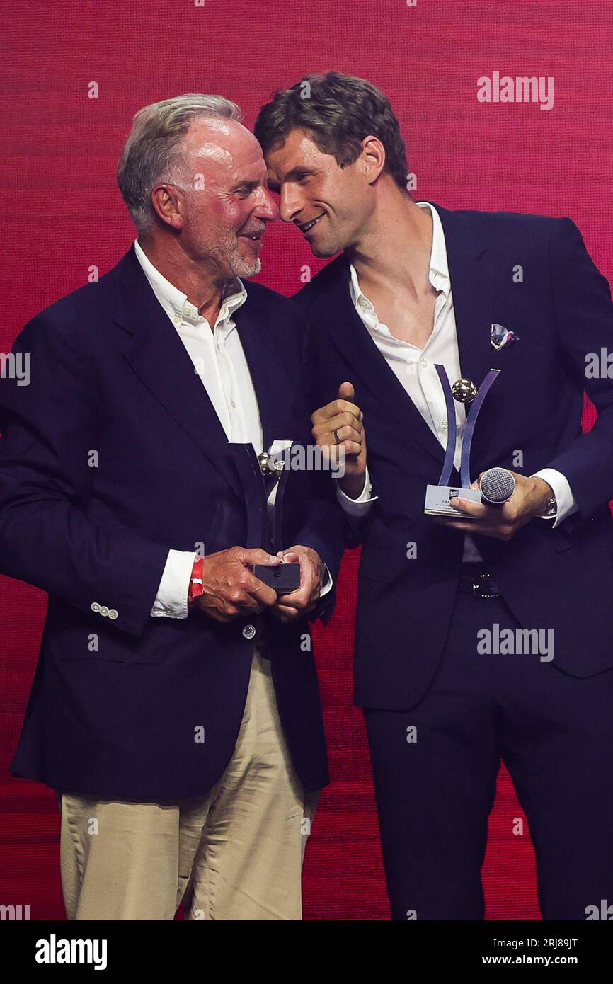 Hamburg, Germany. 21st Aug, 2023. Soccer players Karl-Heinz Rummenigge ...