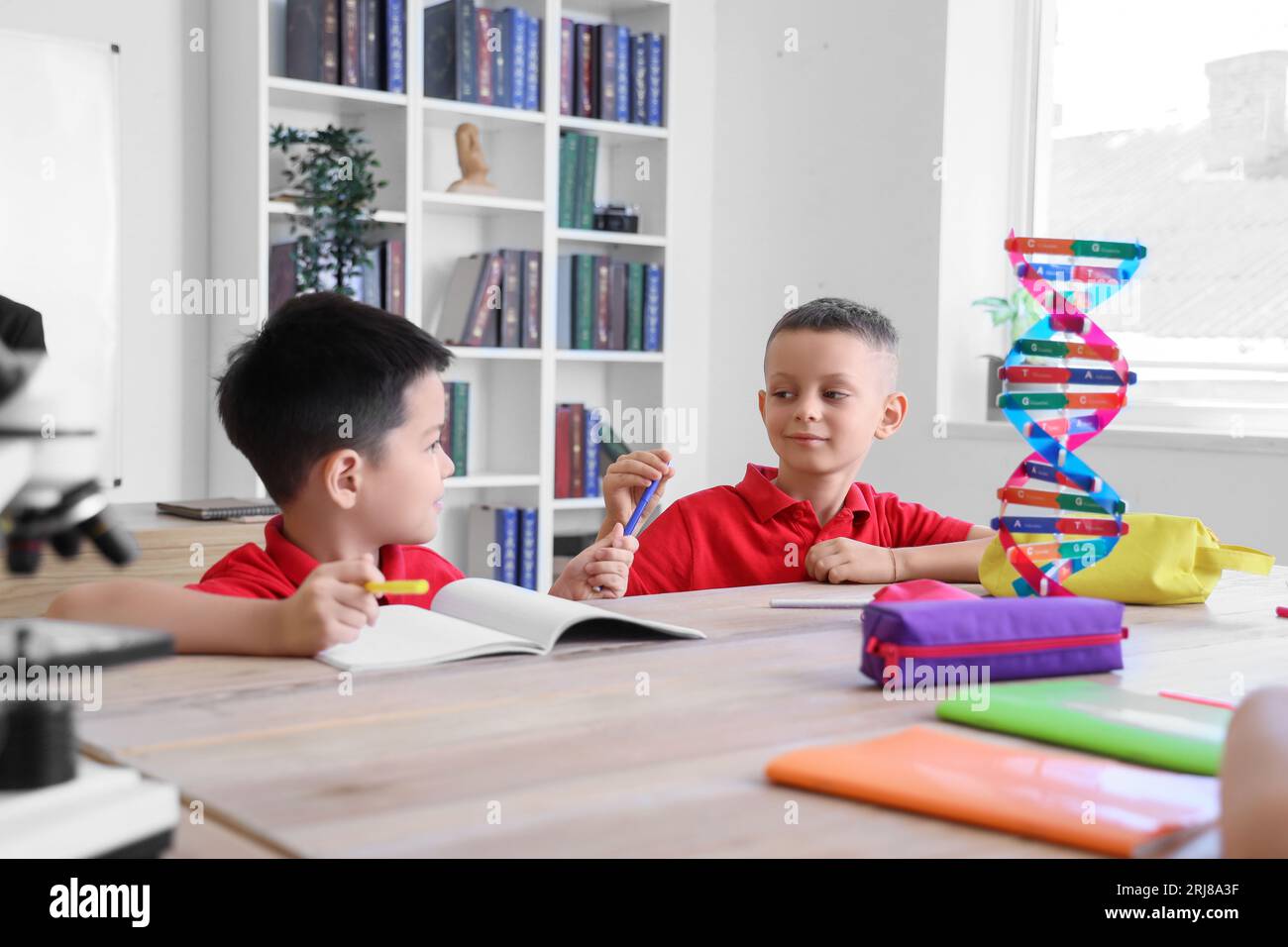 Little school children in classroom during lesson Stock Photo - Alamy