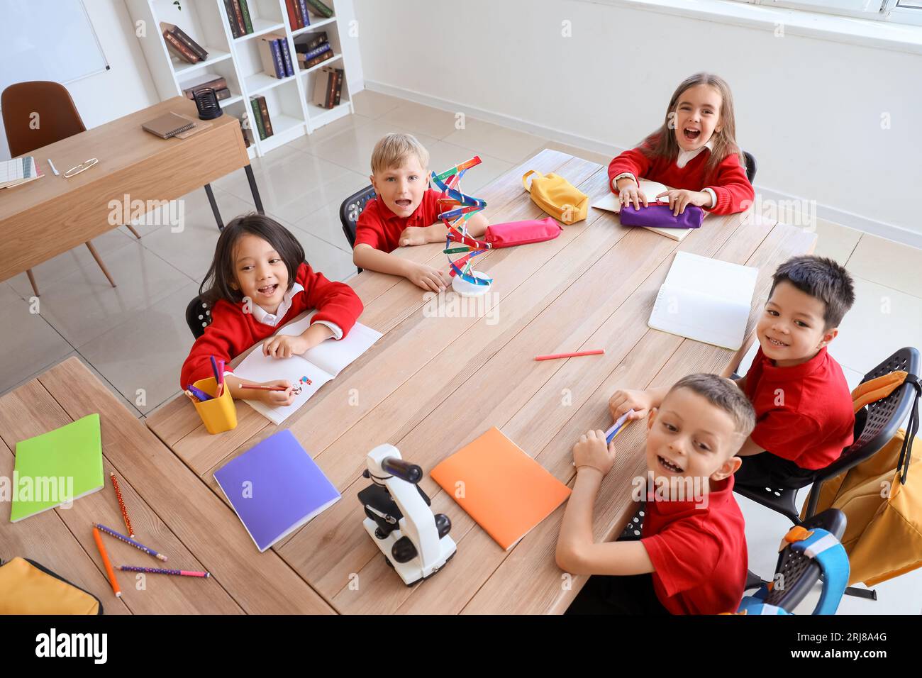 Little school children in classroom during lesson Stock Photo - Alamy