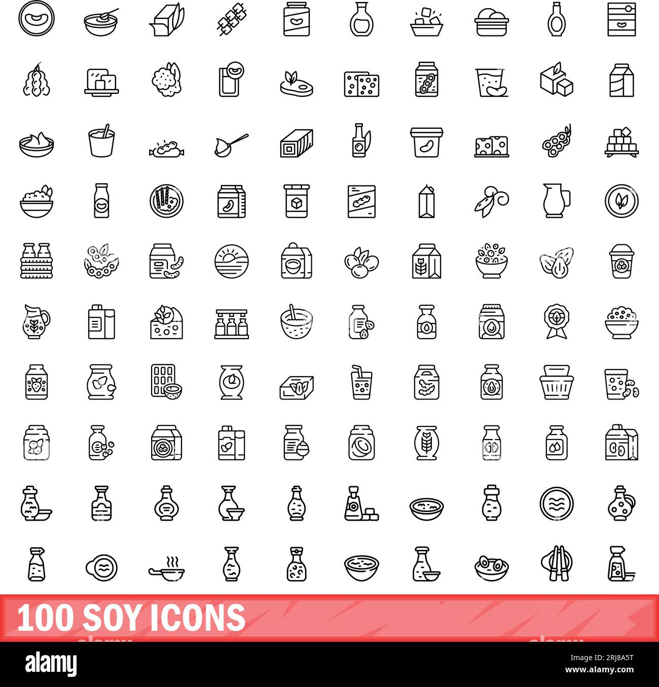 100 soy icons set. Outline illustration of 100 soy icons vector set ...