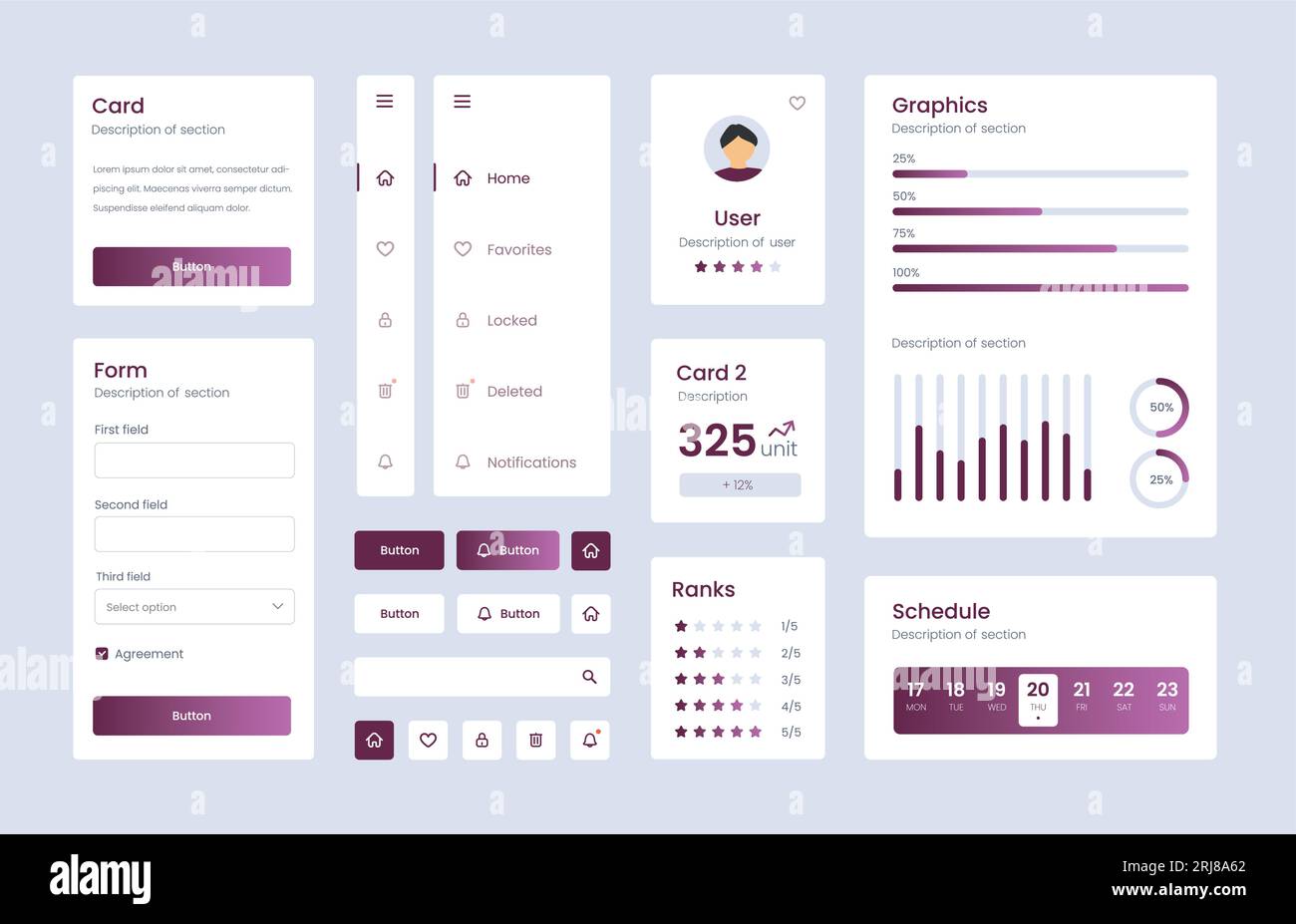Light Collection of gradient ui ux elements. Ux dashboard user panel template Stock Vector Image ...