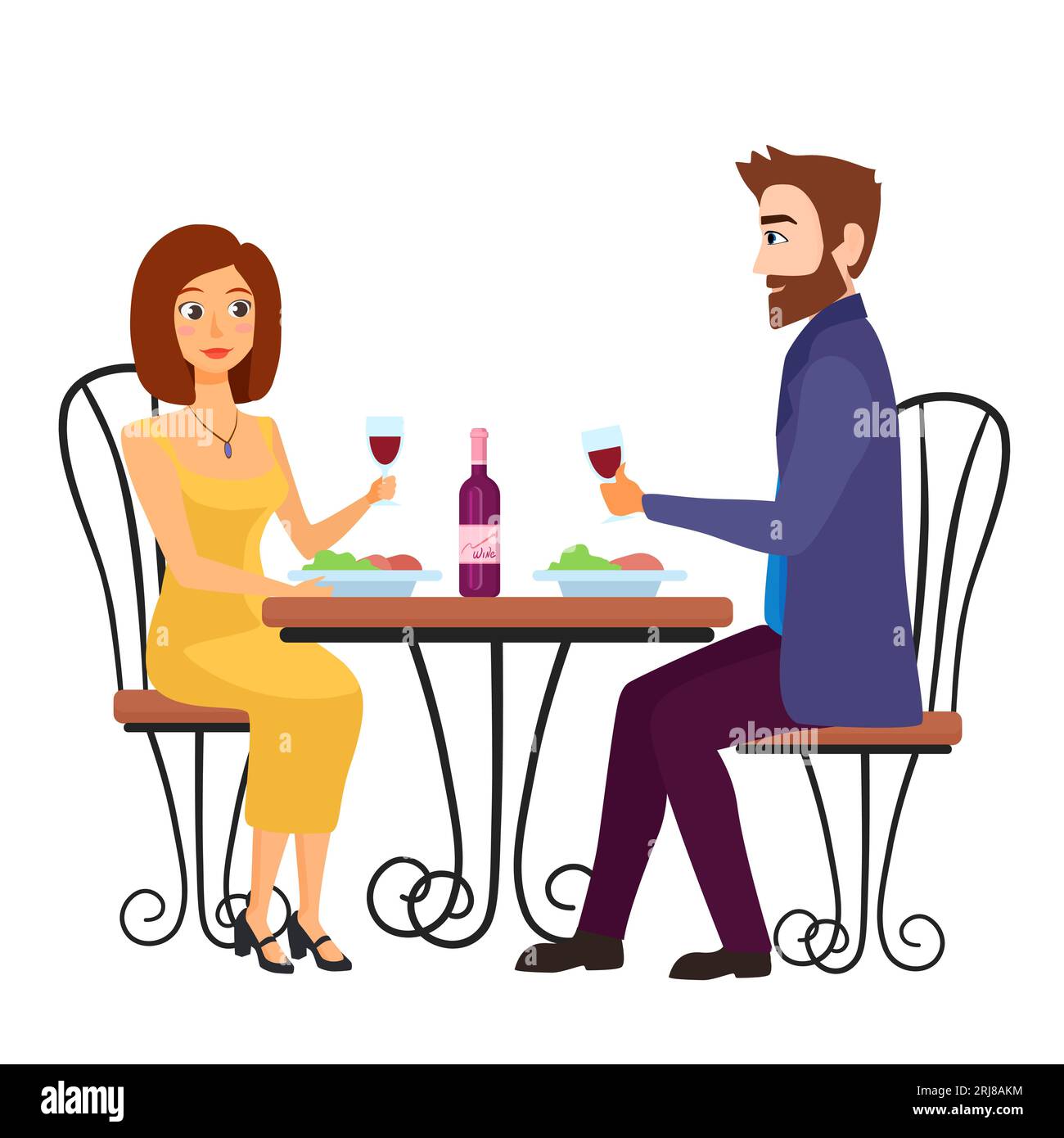 Romantic restaurant date. Lovely couple dating, love celebrating vector ...