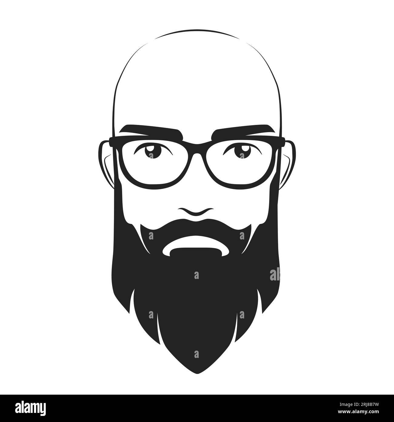 Bald Bearded Man Barbershop Logo Stylish Hipster Head Emblem Vector