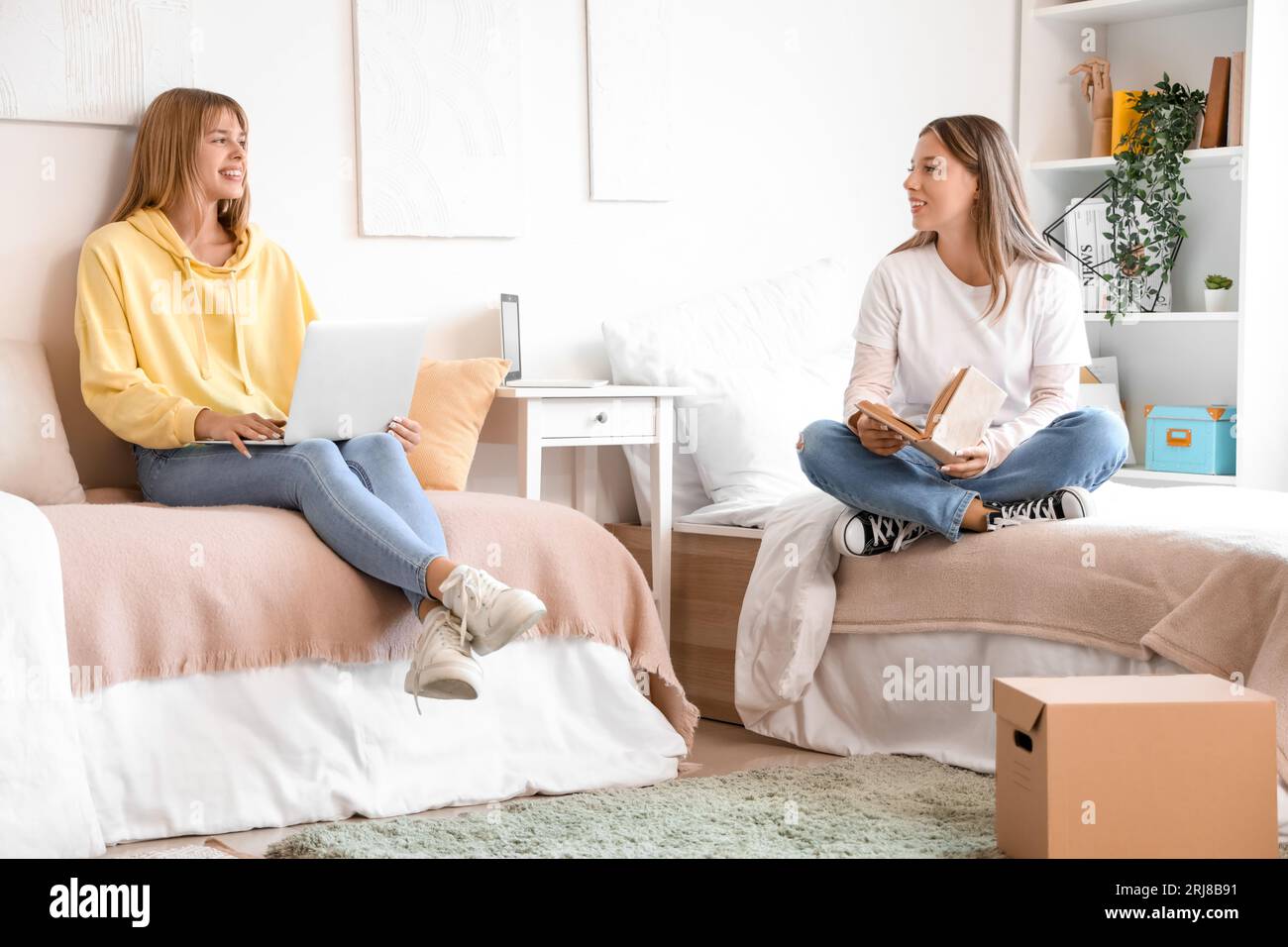 Female students studying in dorm room Stock Photo - Alamy