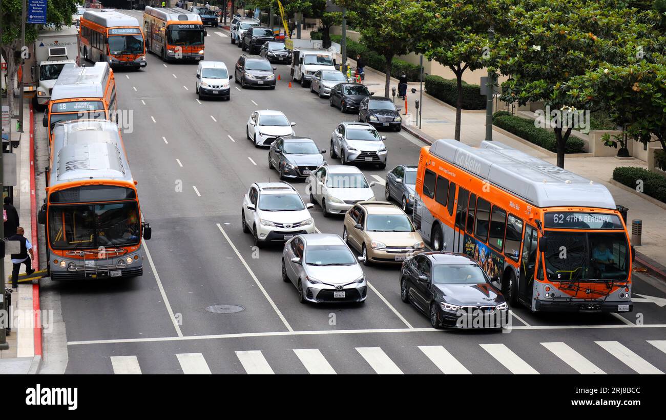Los Angeles, California: Los Angeles METRO Bus in downtown Los Angeles ...