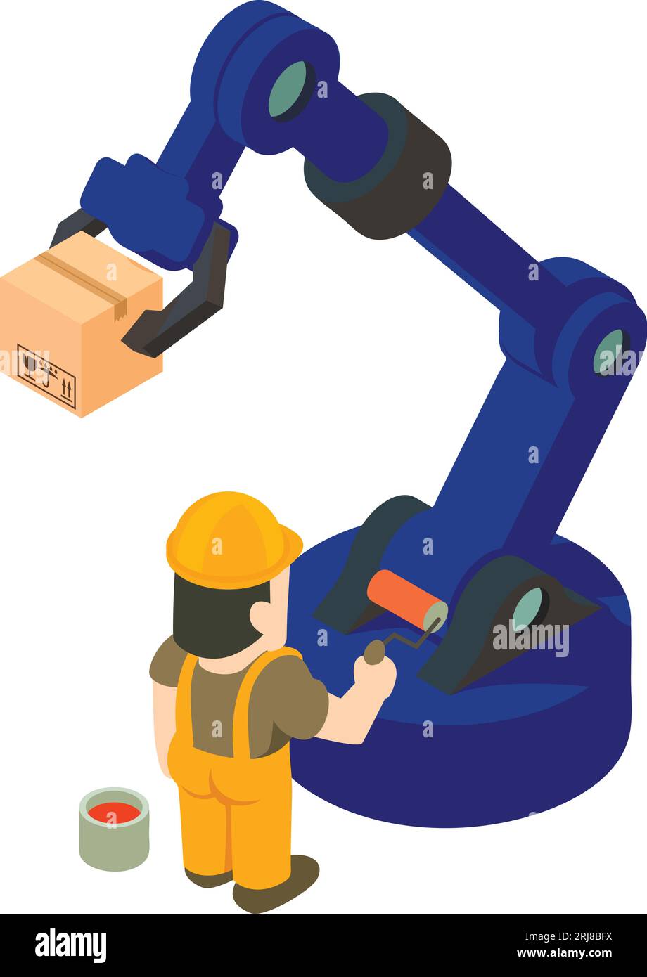 Painting work icon isometric vector. Man with paint roller, warehouse ...