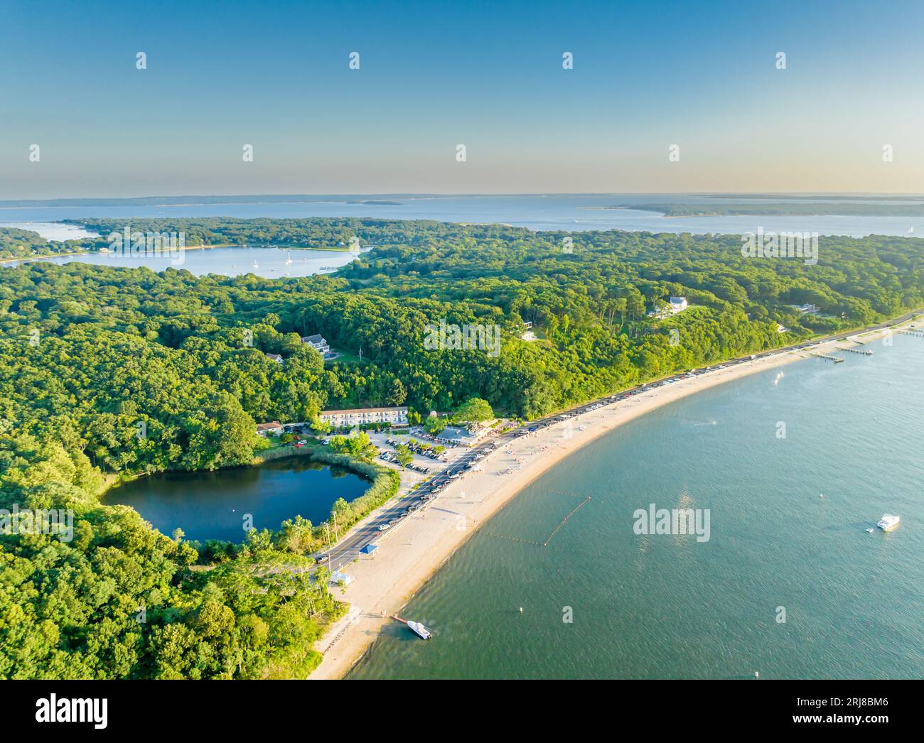 aerial image of sunset beach and hotel in shelter island, ny Stock ...