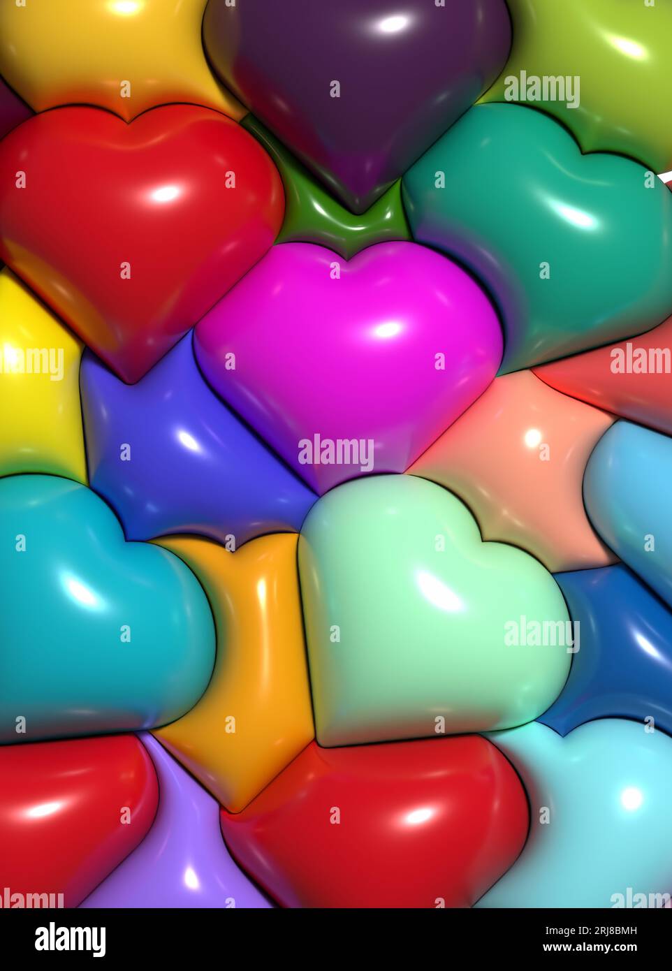 Multicolored inflated hearts, 3D rendering illustration Stock Photo - Alamy