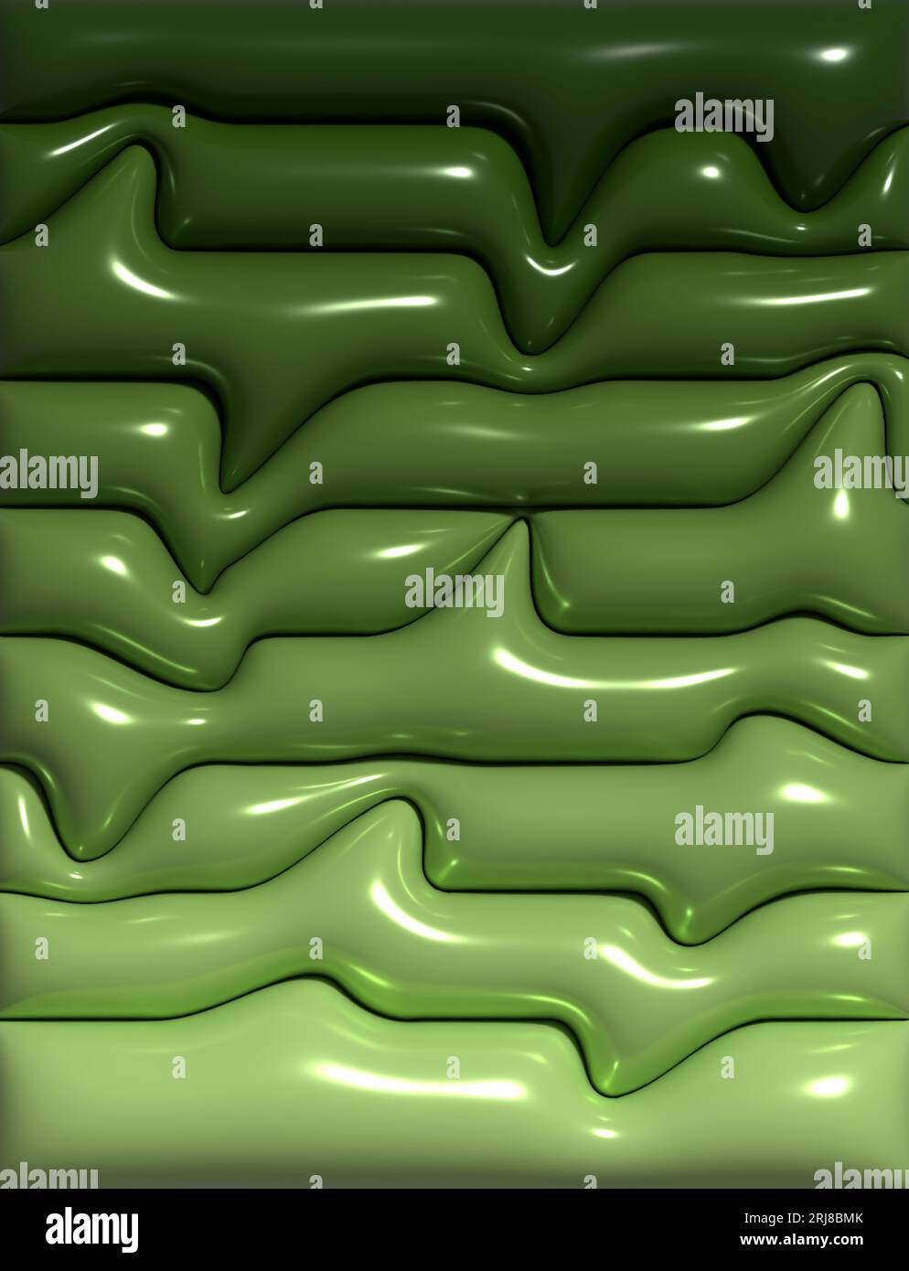 Abstract green background with curved inflated shapes, 3D rendering ...