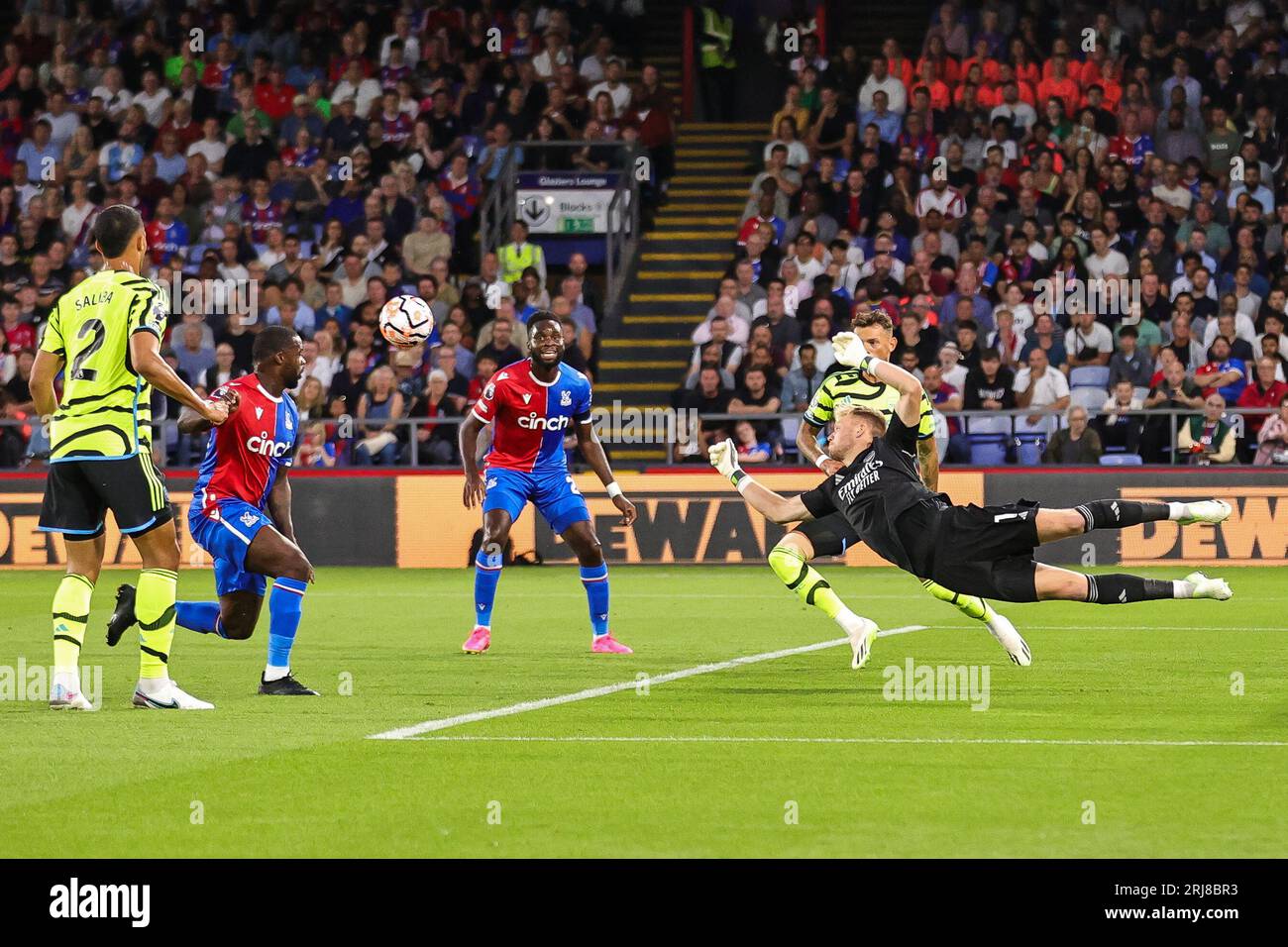 Aaron Ramsdale #1 of Arsenal makes a save during the Premier League ...