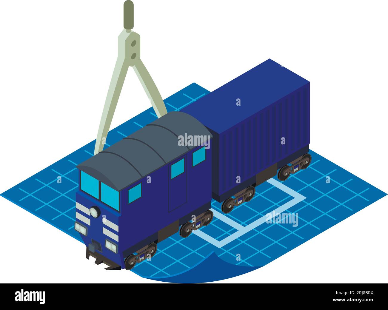 Railway project icon isometric vector. Blue railway locomotive on ...