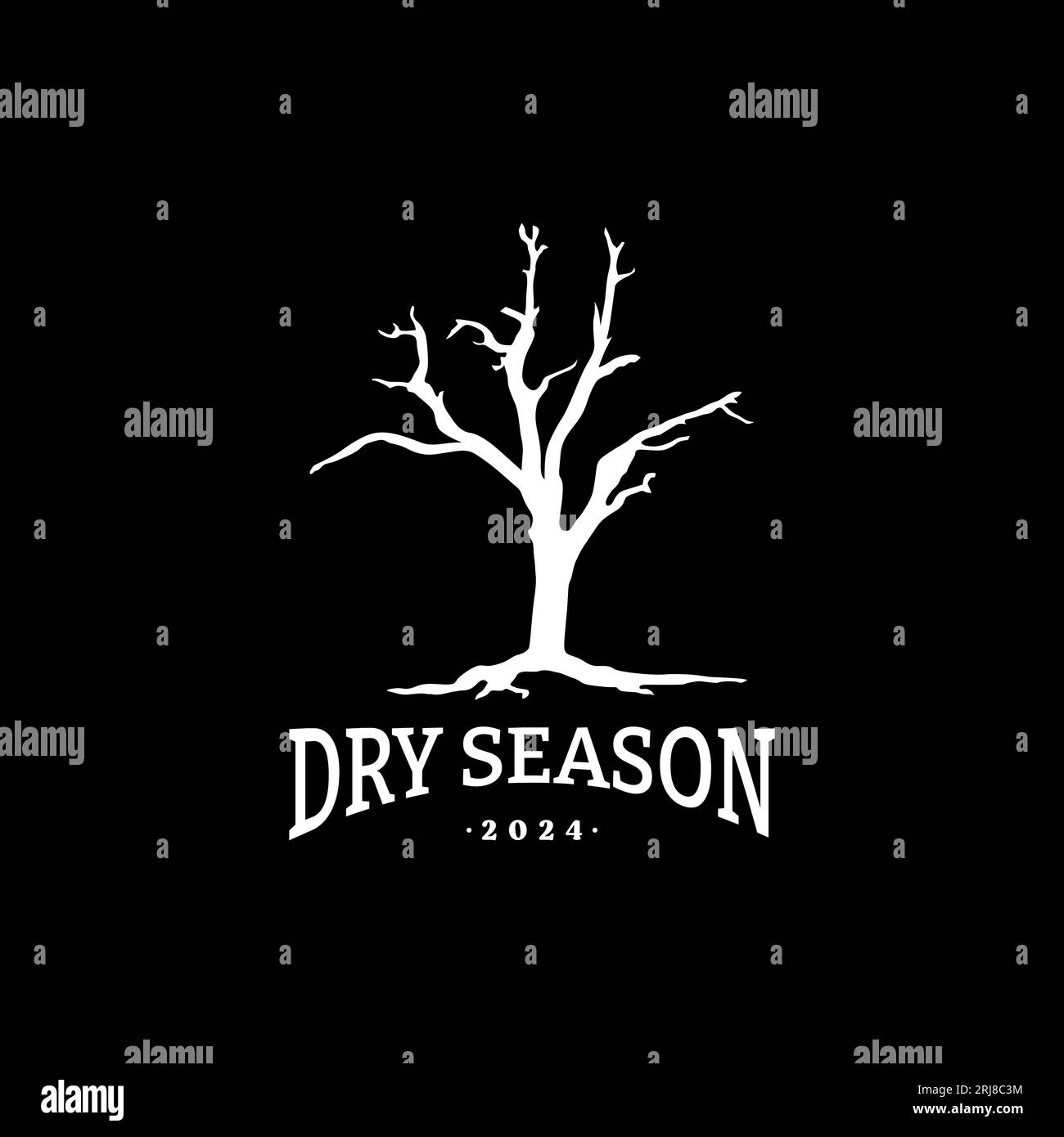 Dry Tree Without Leaves For The Dry Season Logo On Black background ...