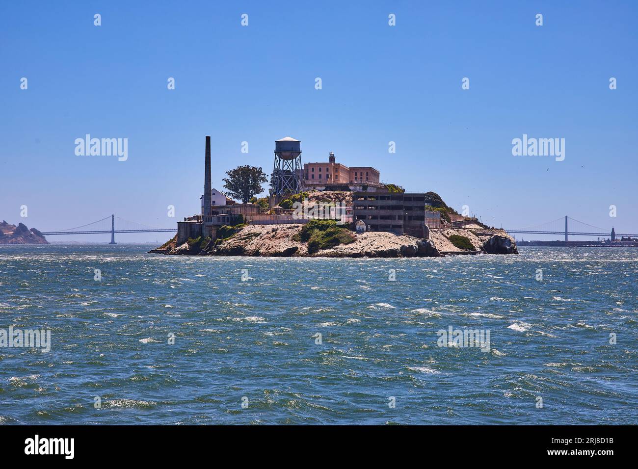 Choppy San Francisco Bay waters with close view of Alcatraz Island and ...