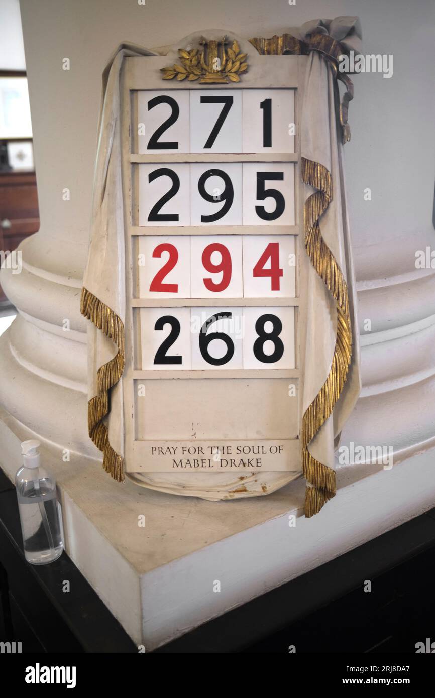 Hymn Numbers in St Pauls Church Deptford South London England UK Stock ...