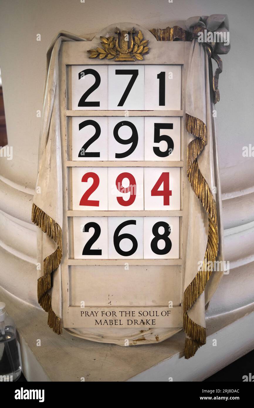 Hymn Numbers in St Pauls Church Deptford South London England UK Stock ...