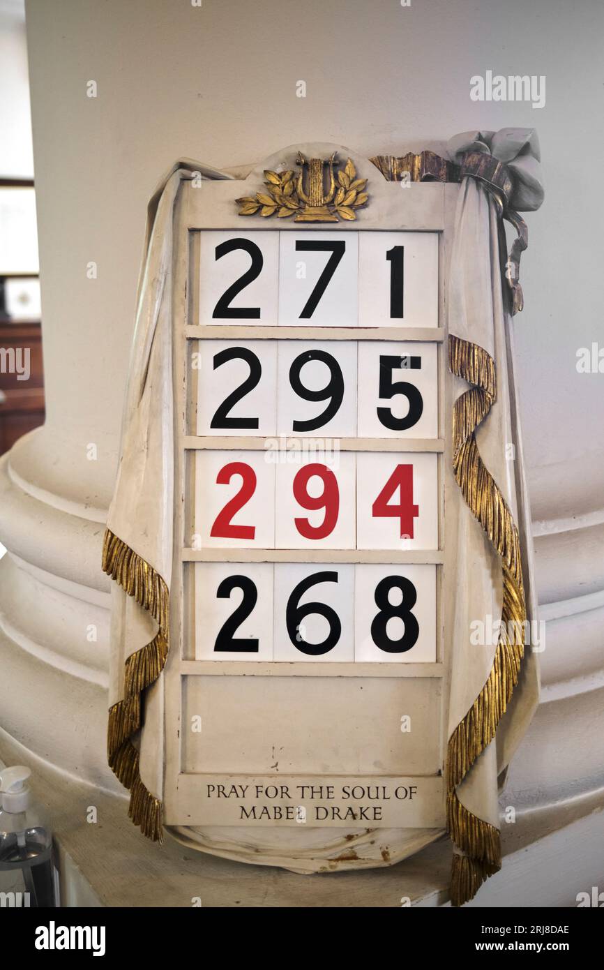 Hymn Numbers in St Pauls Church Deptford South London England UK Stock ...