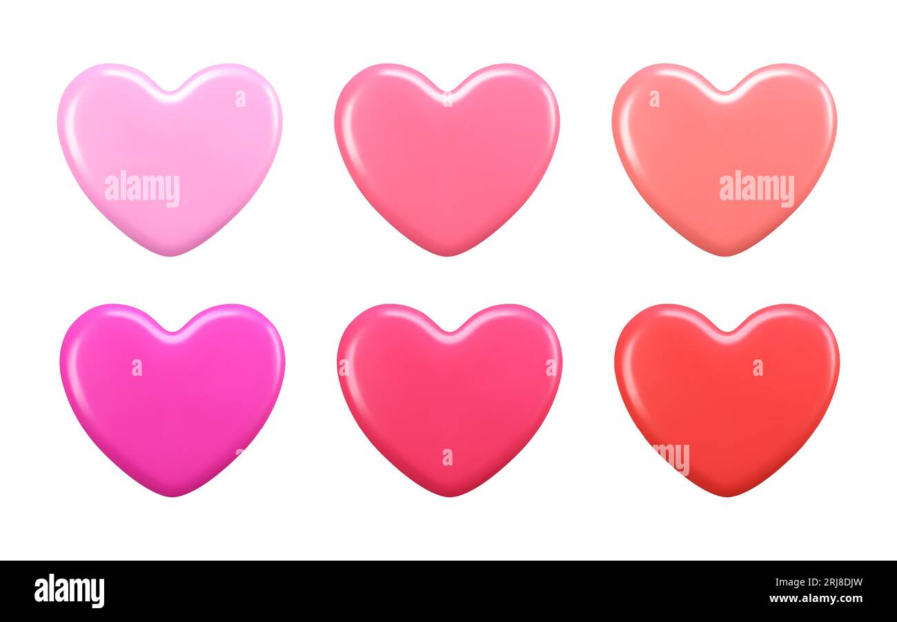 Set of glossy and shiny hearts in 3d style isolated on white background ...