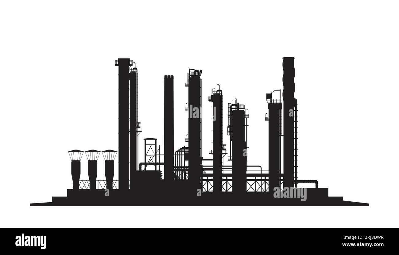 Oil refinery industrial template, vector silhouette over white ...