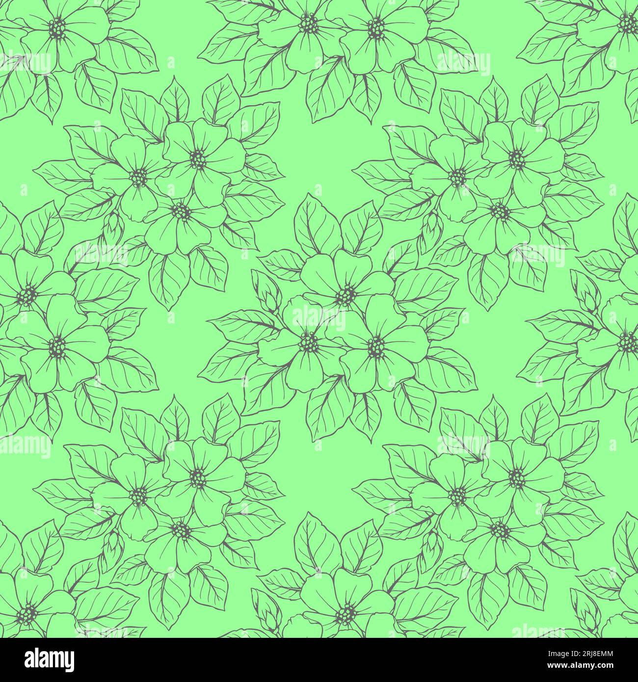 seamless contour pattern of large gray flowers on a green background ...
