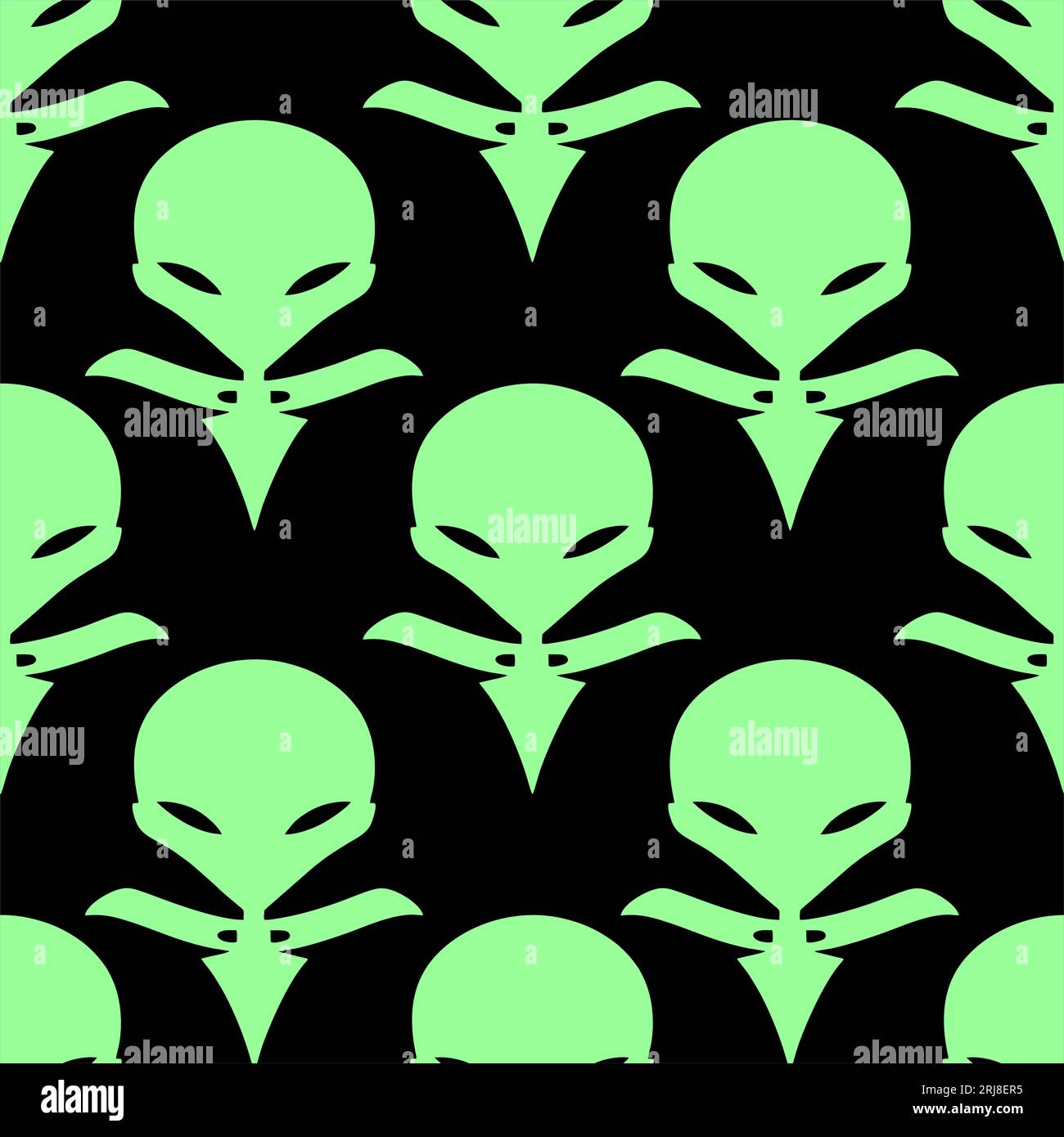 seamless pattern green graphic aliens on black background, texture ...