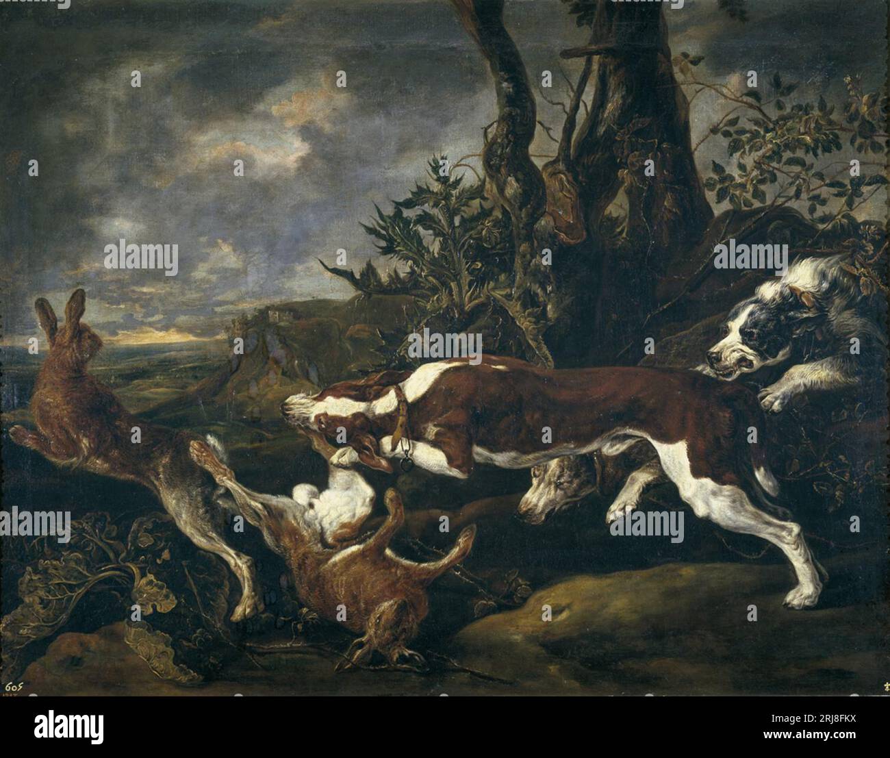 Hares chased by Dogs 17th century by Jan Fyt Stock Photo - Alamy