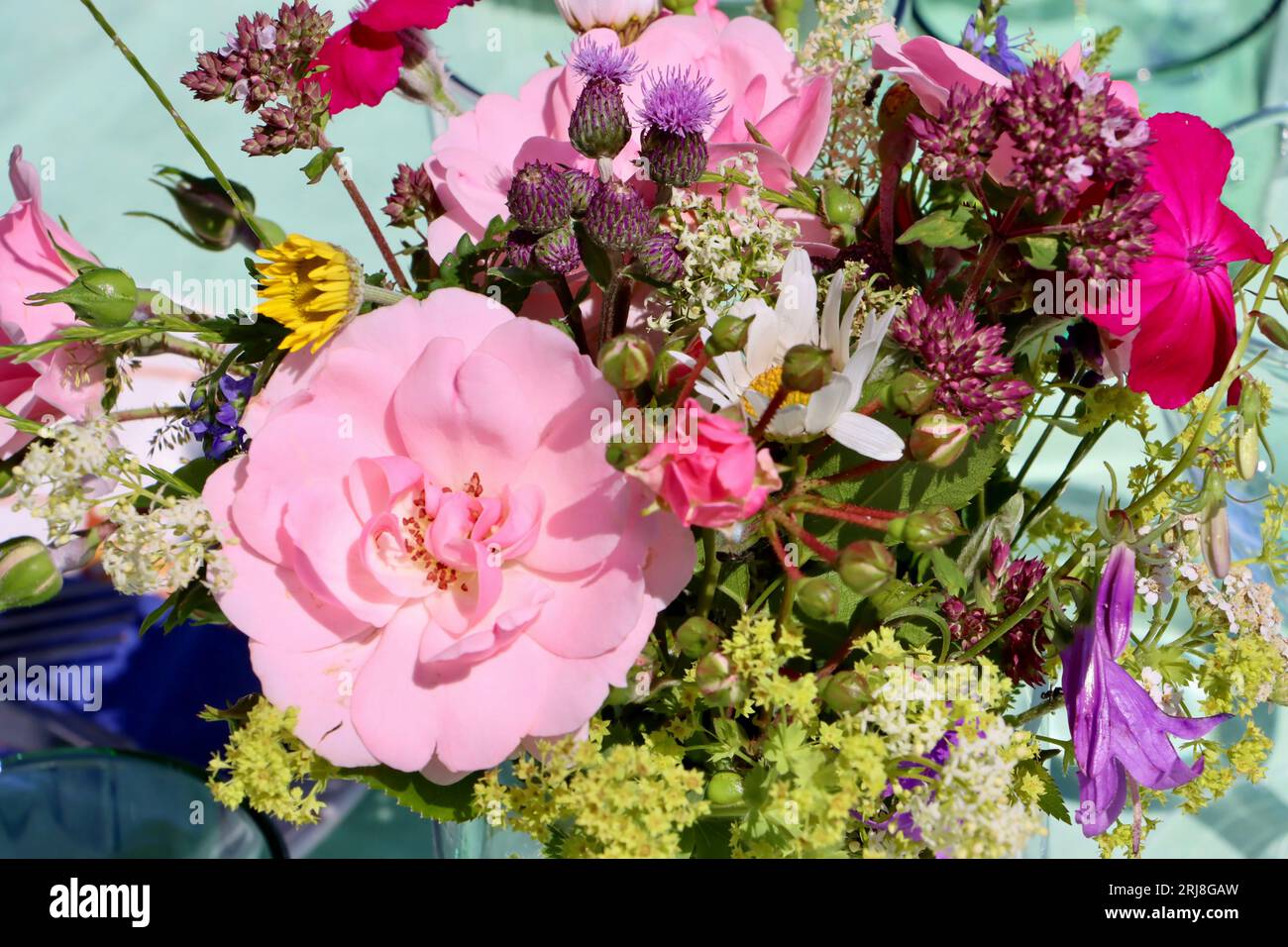 Romantic bouquet of Swedish garden flowers and wild flowers Stock Photo ...